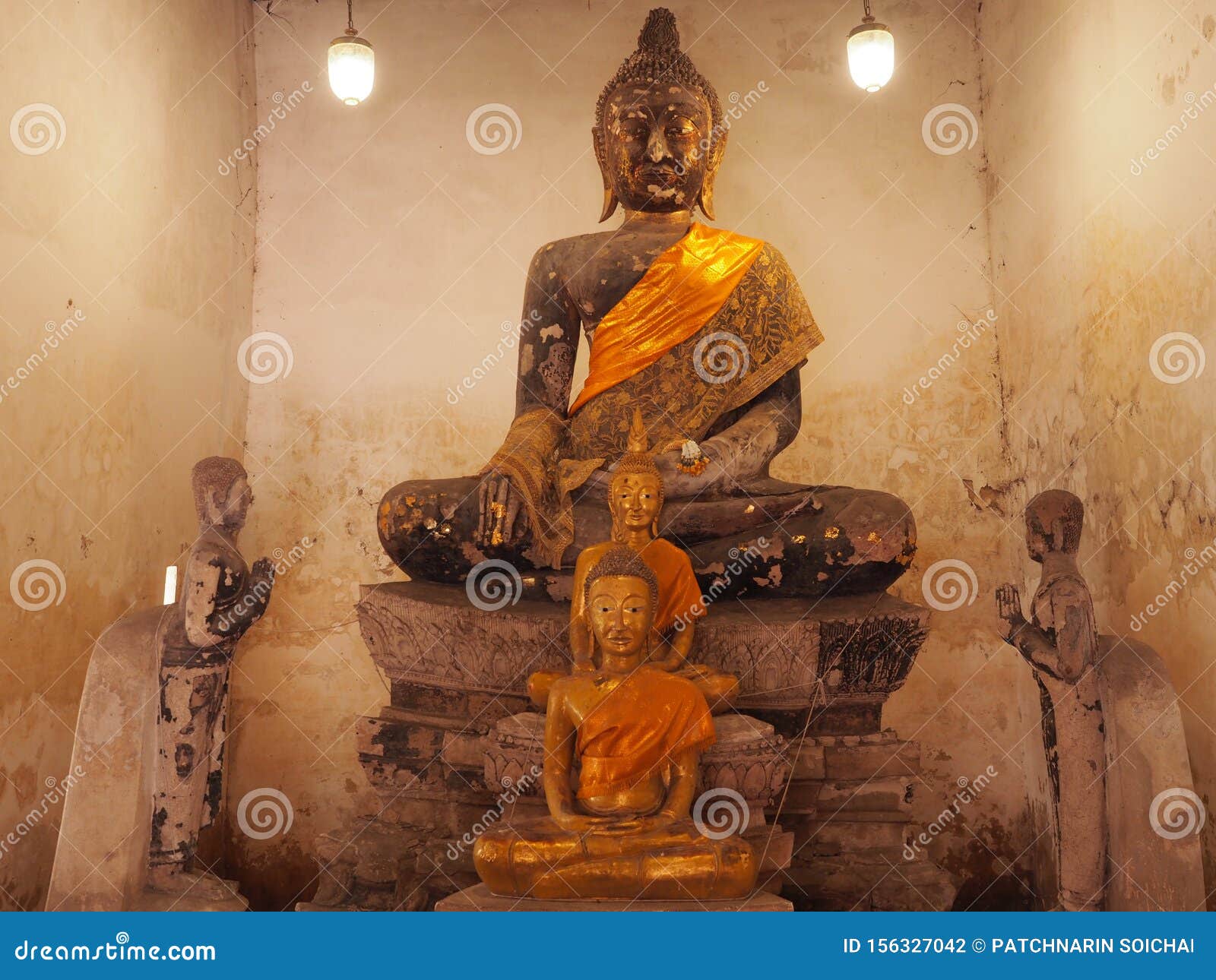 Old Buddha Statue with Disciple in Old Temple Thailand Stock Photo ...