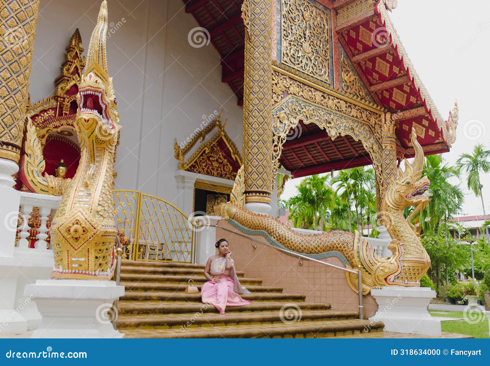 Old Buddhist Temple with Dragon Head Architectural Ornamentations on ...