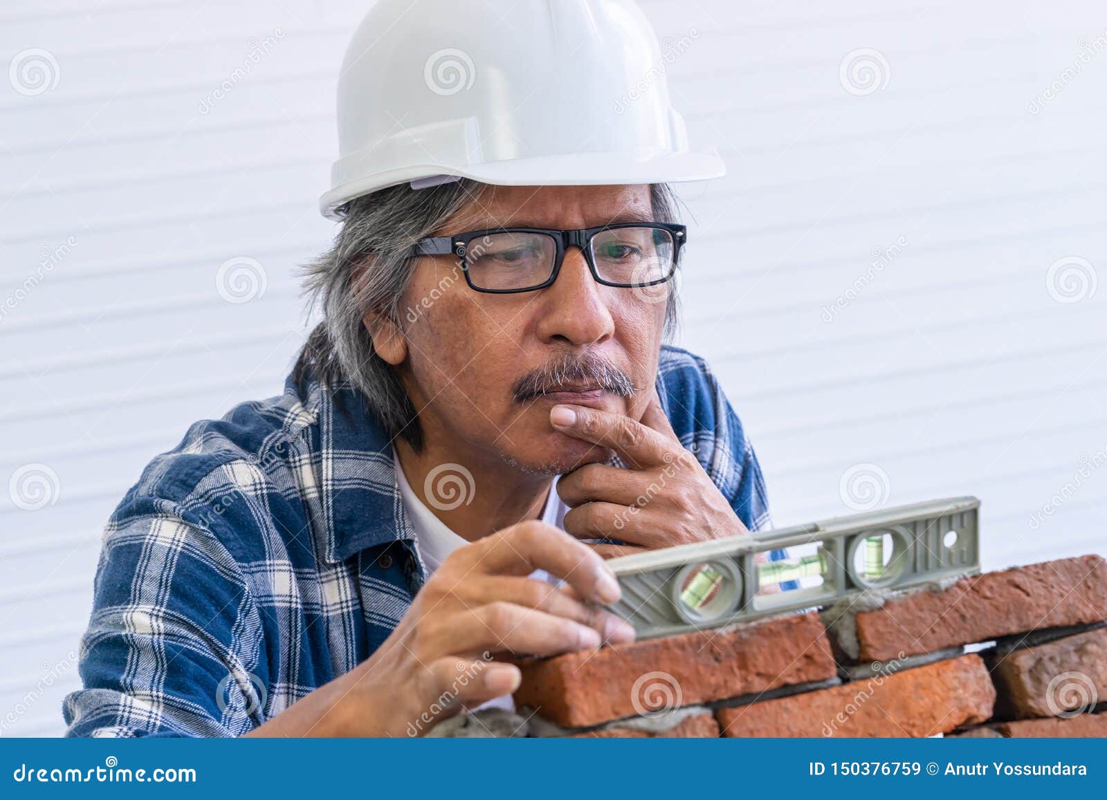 Old Builder is Leveling Brick Wall Stock Image - Image of detail ...
