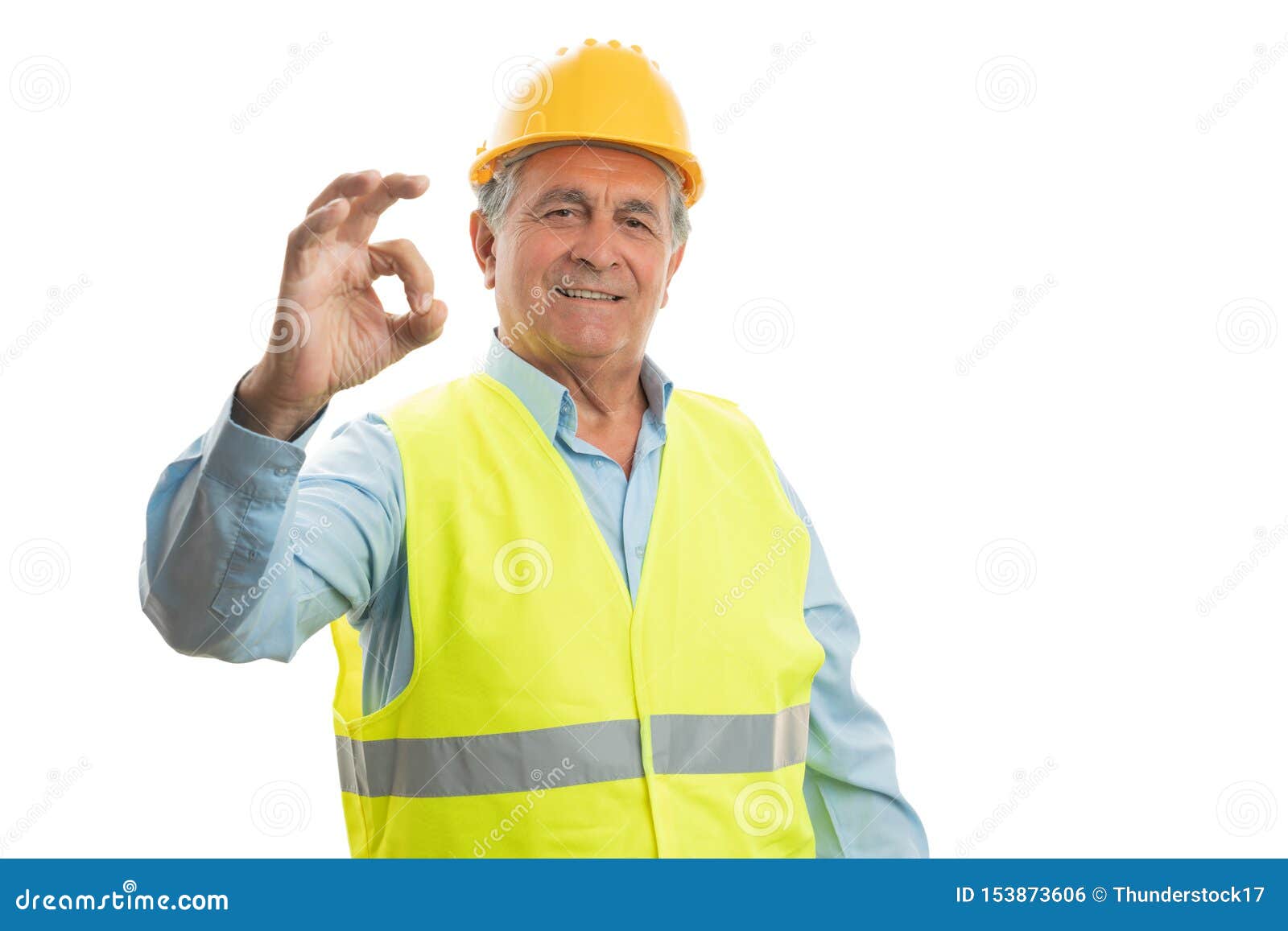 Old Builder Making Okay Gesture Stock Photo - Image of profession, hard ...