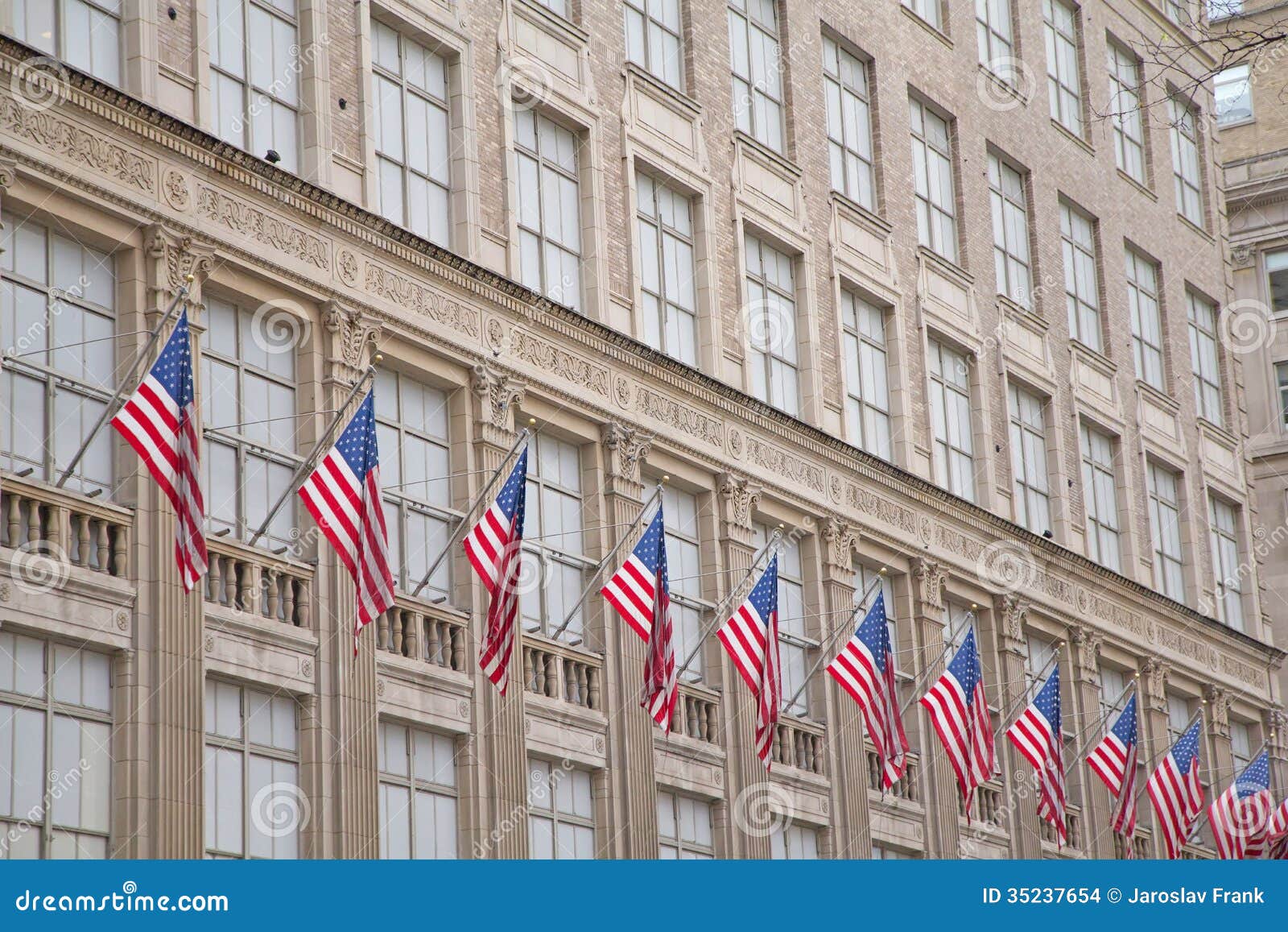 Old Building with American Flags Stock Photo - Image of national ...