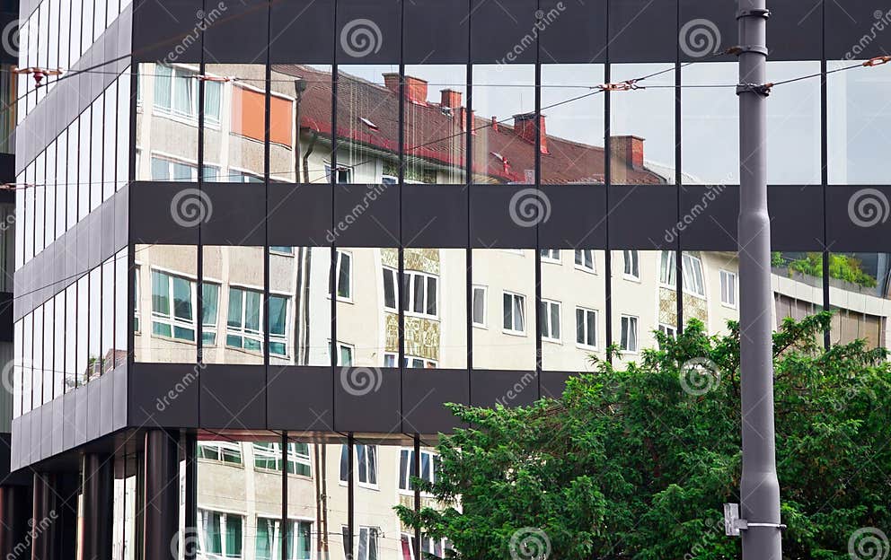Old Building Architecture Reflected in Modern Building Stock Image ...