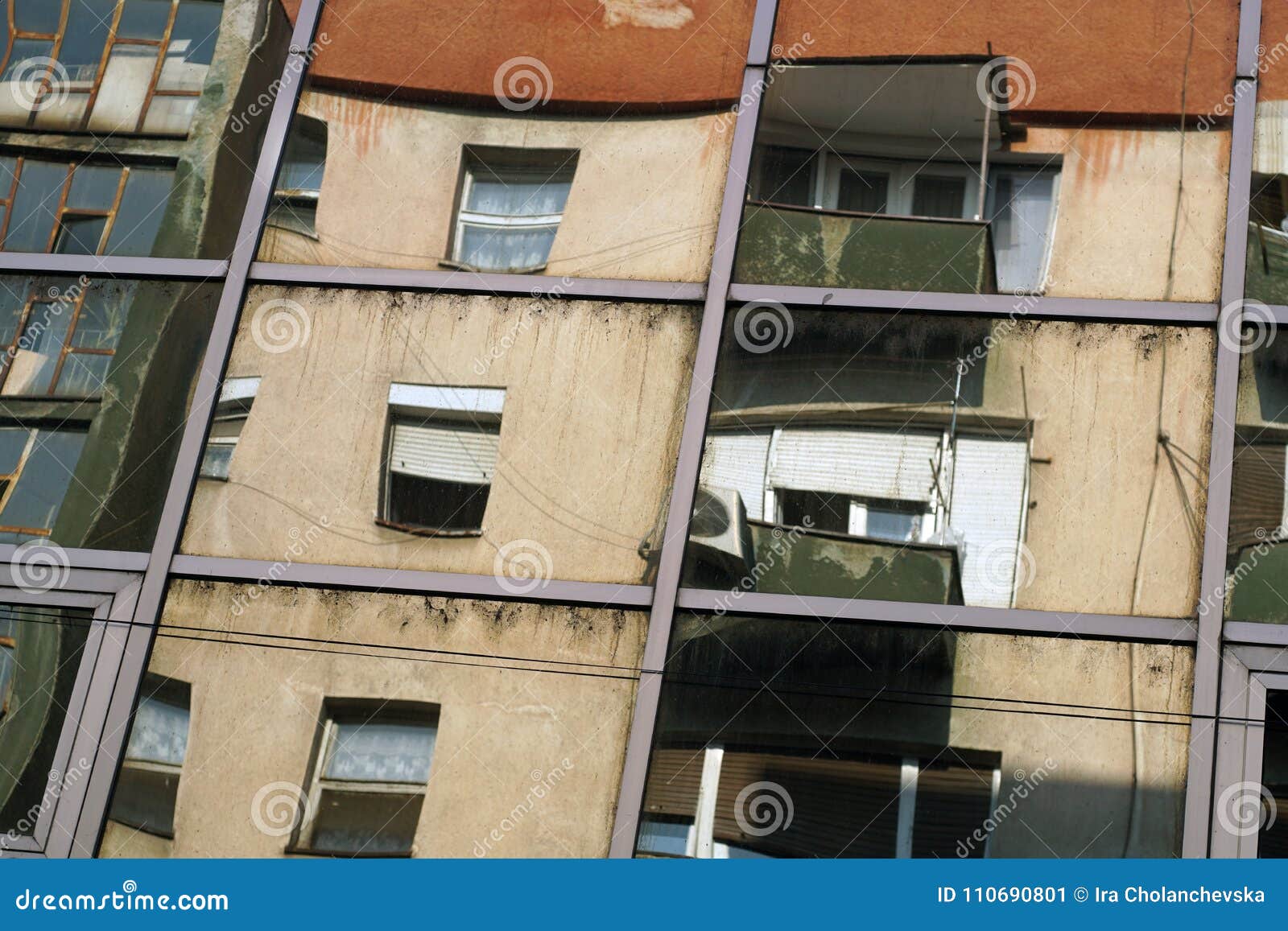 Old Building Architecture Reflected in Modern Building. Stock Image ...