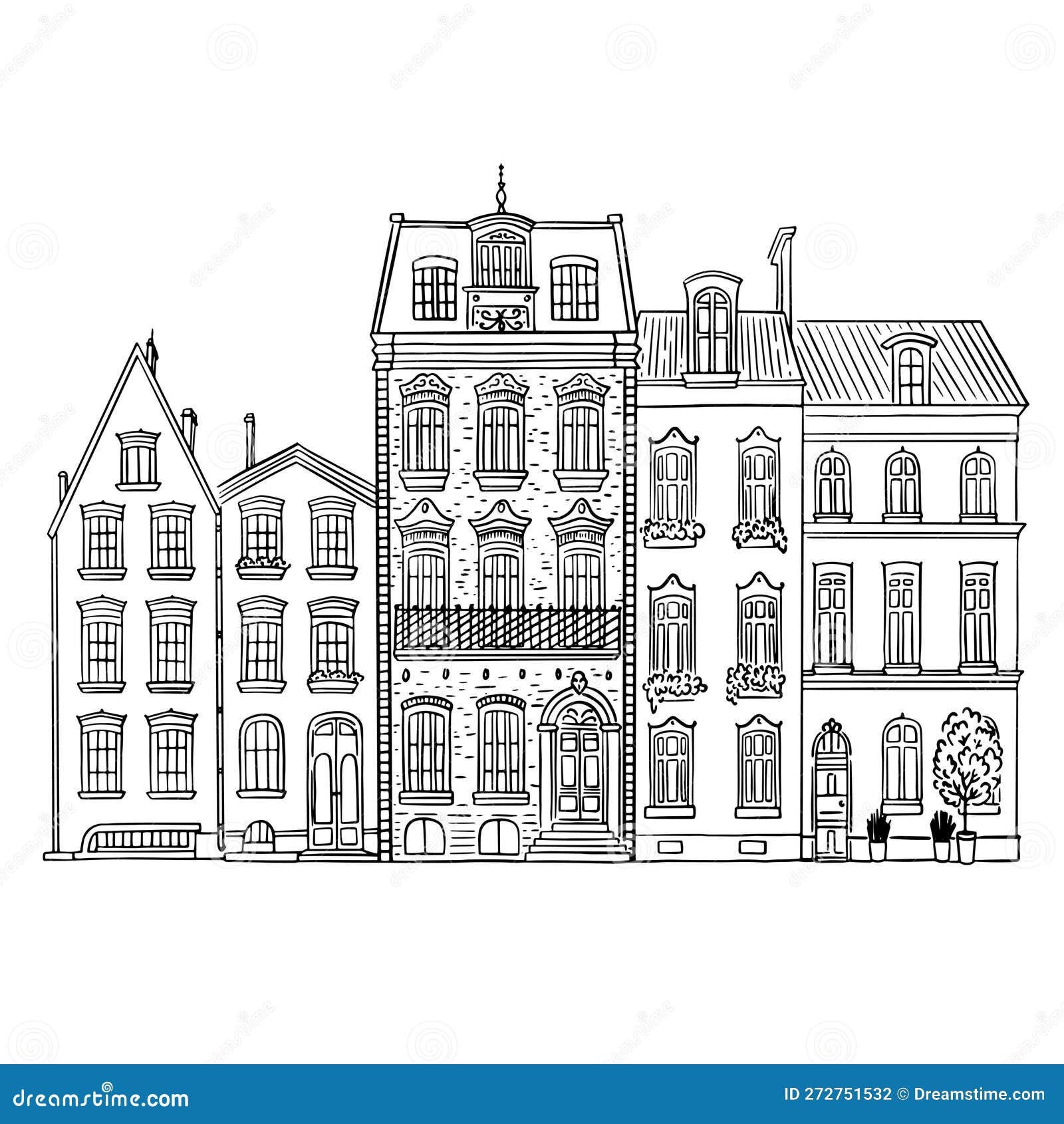 An Old Building Drawn. Linear Illustration Stock Vector - Illustration ...