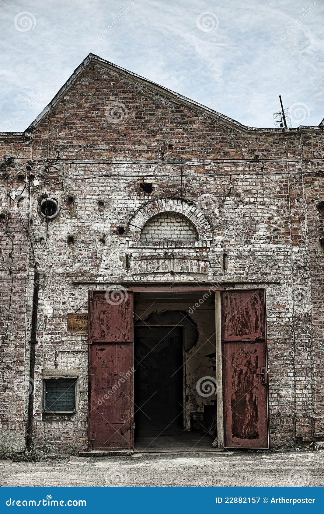 Old Building Factory and Gate in Retro Style Stock Image - Image of ...