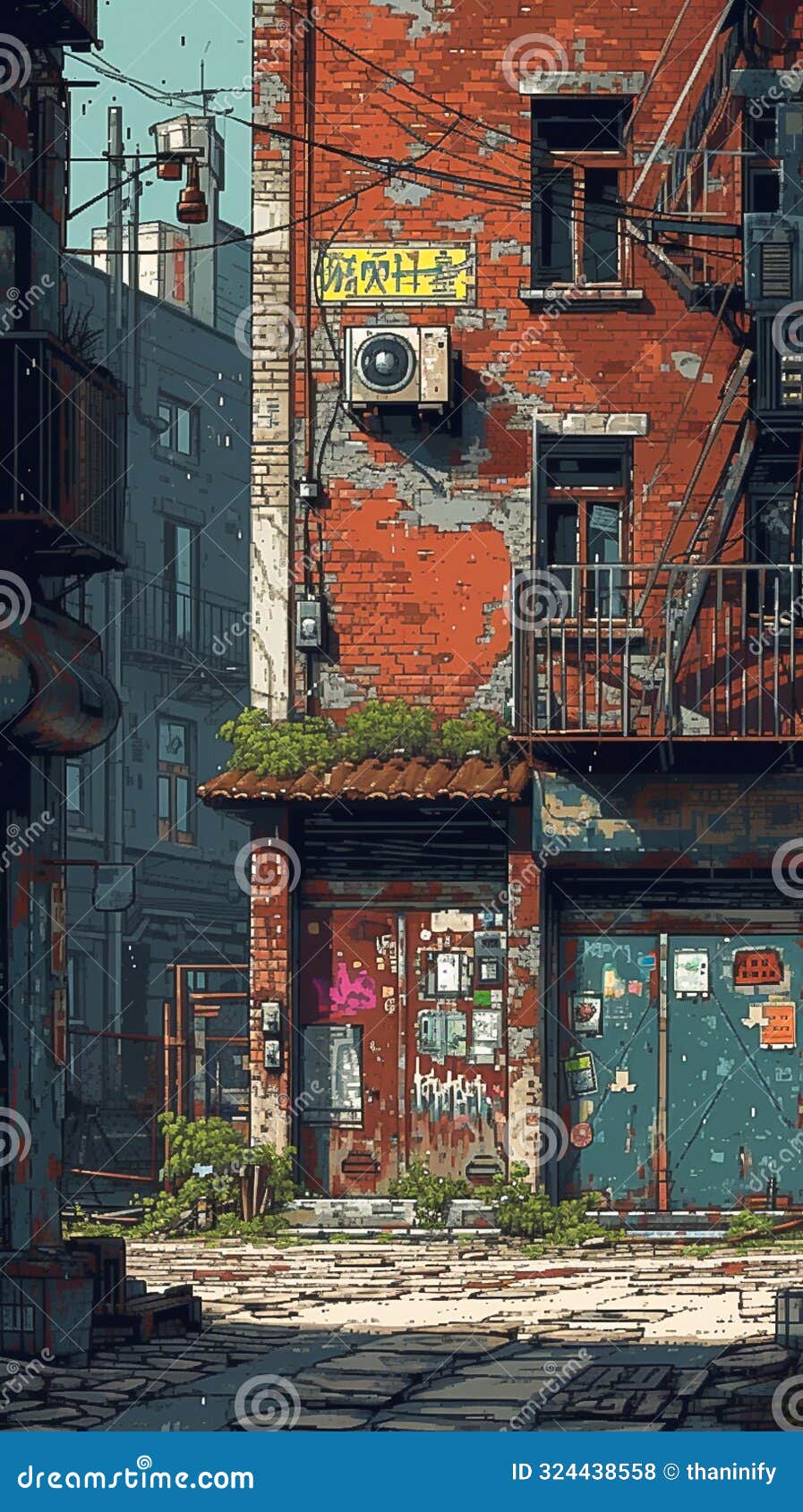 Red Brick Building with Graffiti on it Stock Illustration ...