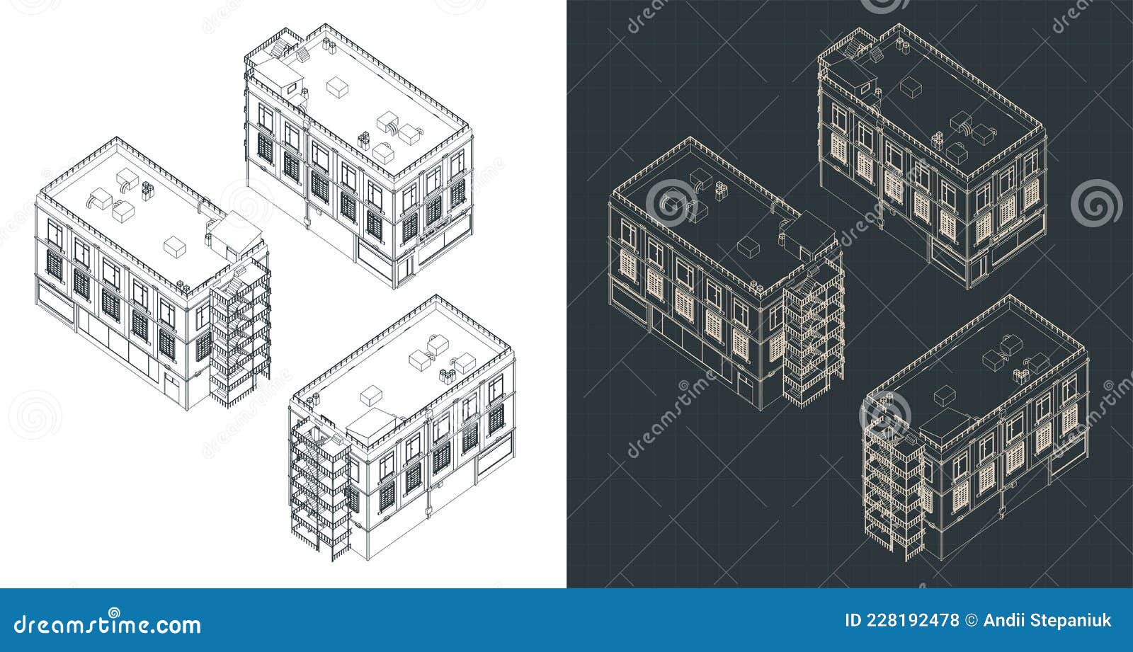 Old Building Isometric Blueprints Stock Vector - Illustration of detail ...