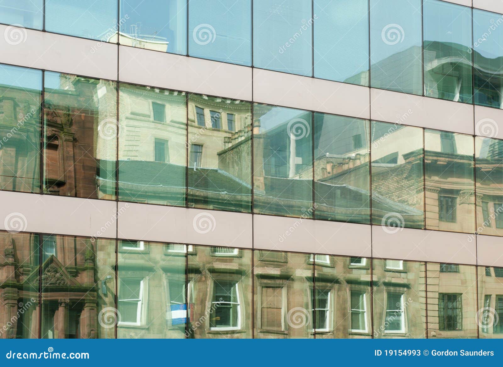 Old Building Reflected in Modern Windows Stock Image - Image of blue ...