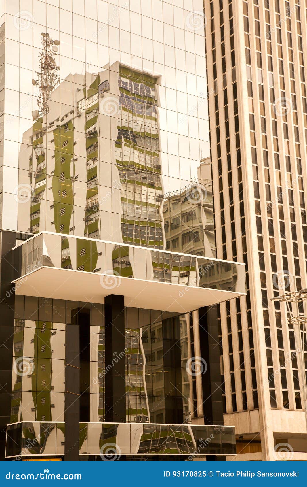 Old Building Reflextions on a Modern Glass Building in Brazil Stock ...