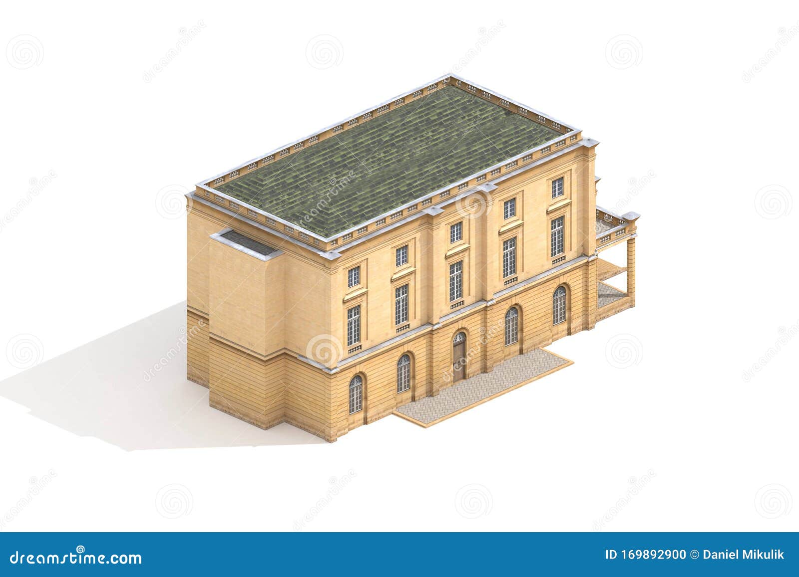 Old Building Rendered in Isometric on White Background. Stock ...