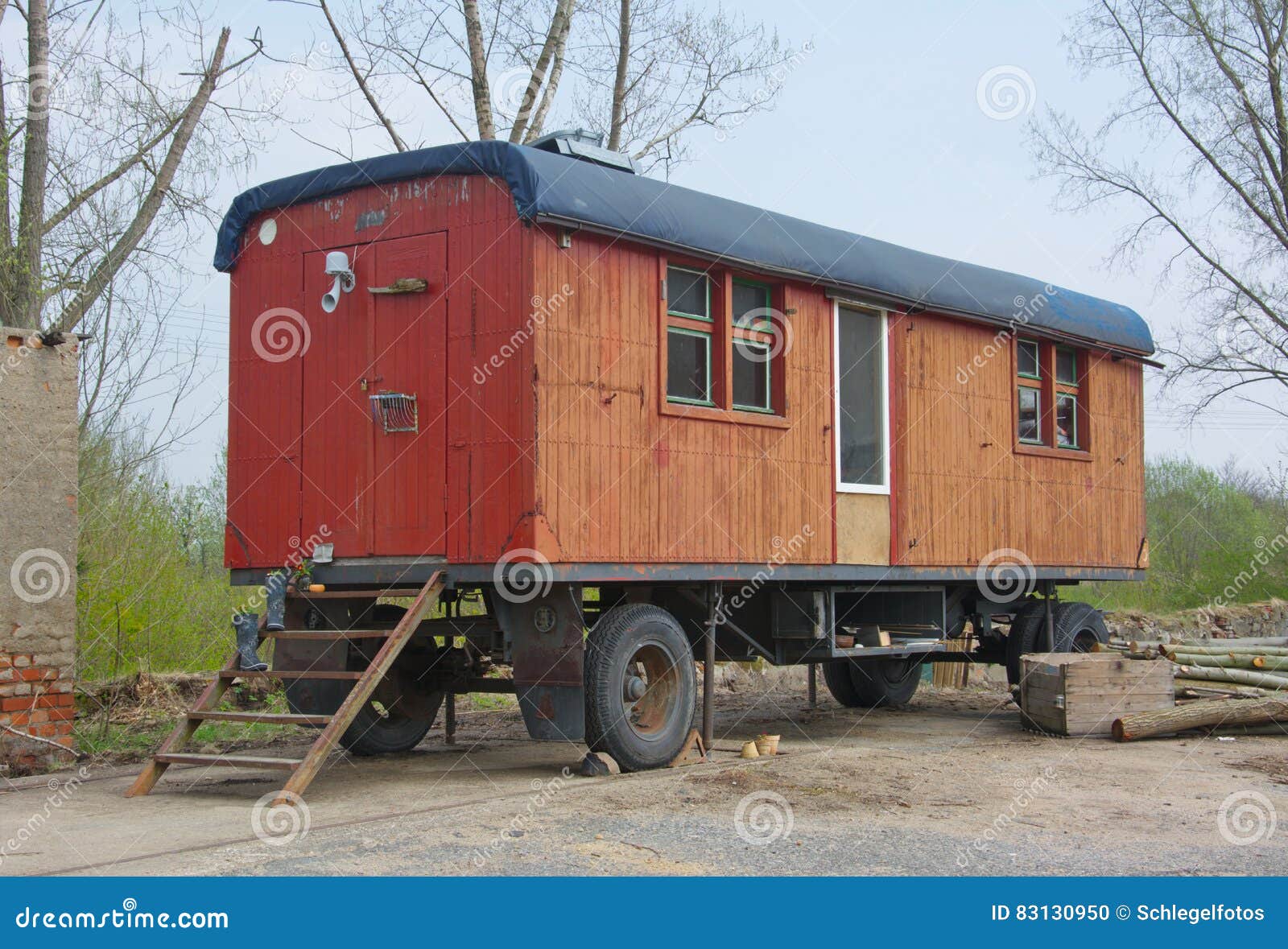 Old Building Site Construction Trailer Stock Photo - Image of gray ...