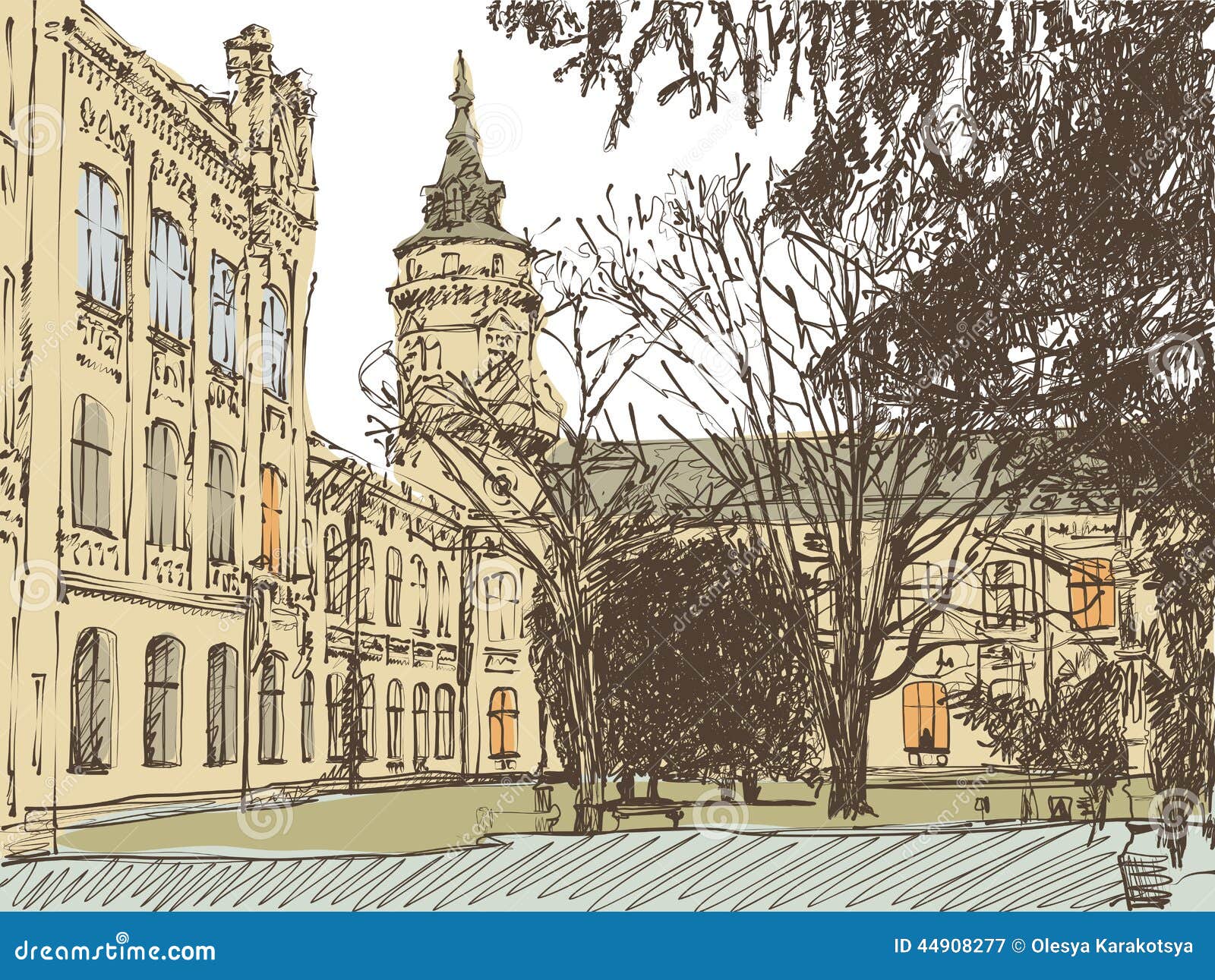 Old building town sketch stock vector. Illustration of culture - 44908277