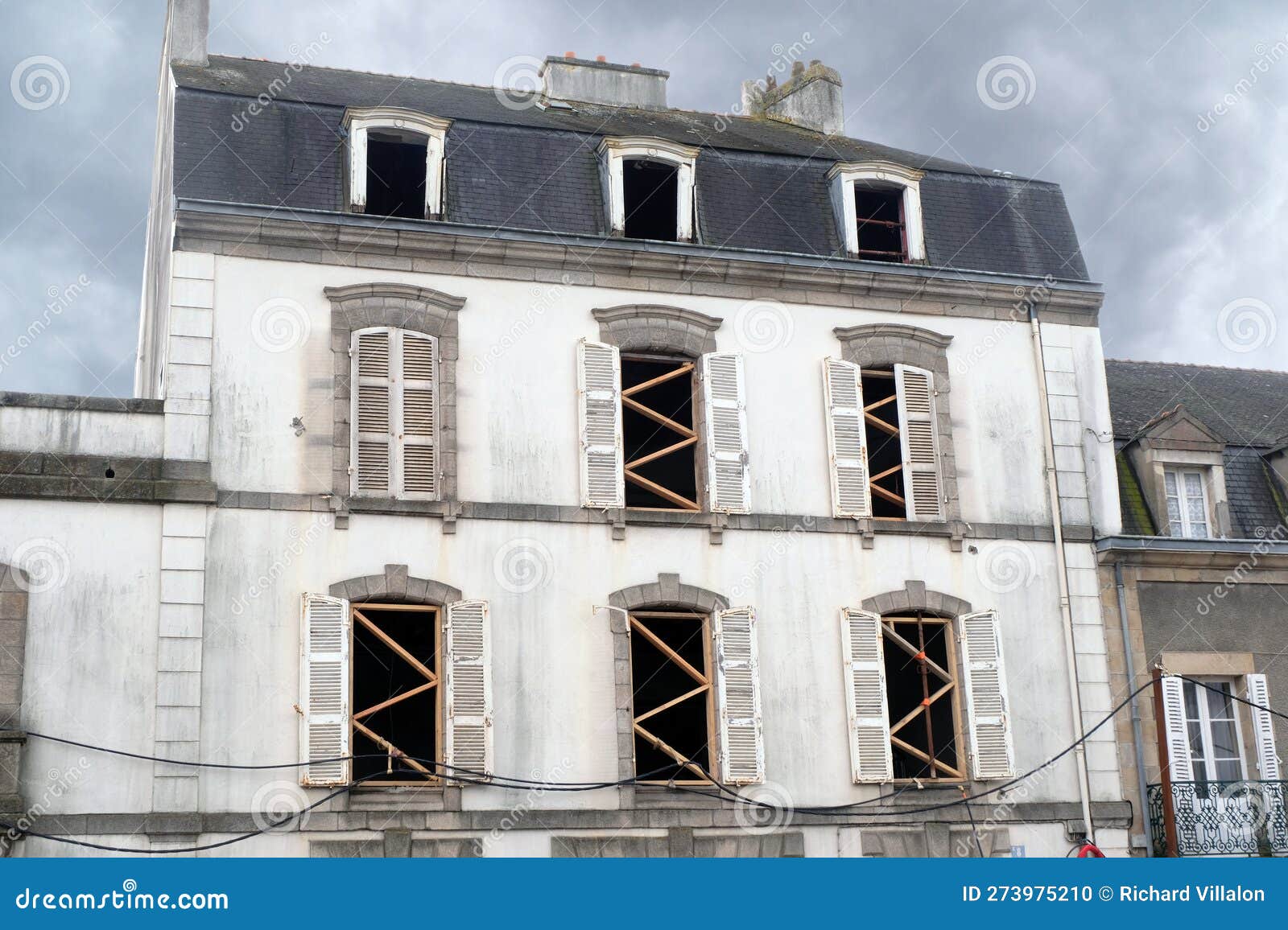 Old Building Under Renovation with Its Propped Windows Stock Photo ...