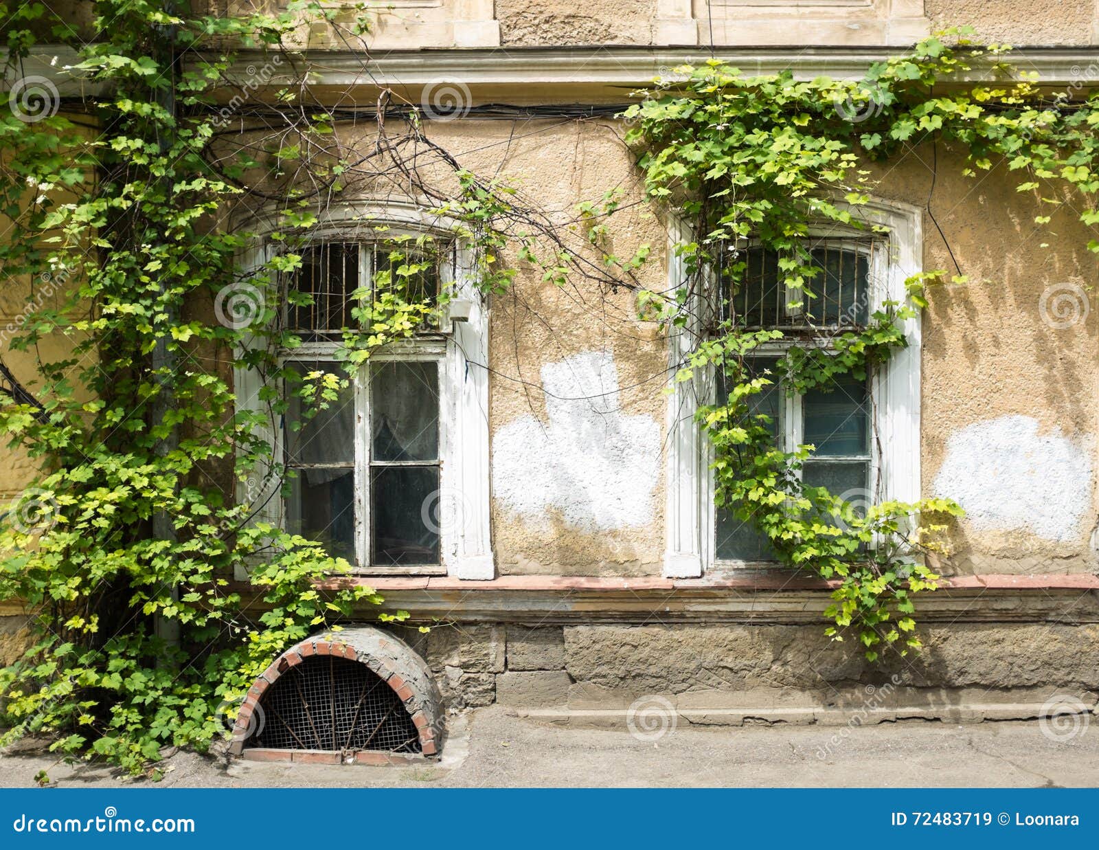 Old Building Wall with Two Windows Stock Image - Image of building ...