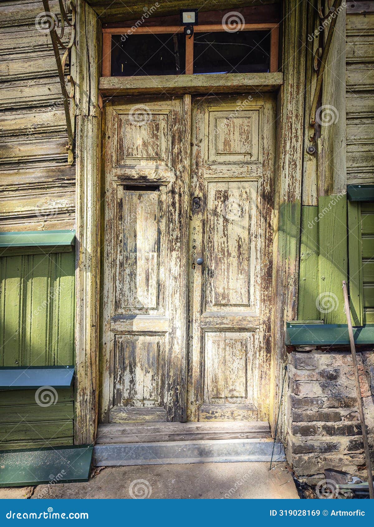 Old Building Wooden Door with Textured Surface, a Hole for Mail and a ...
