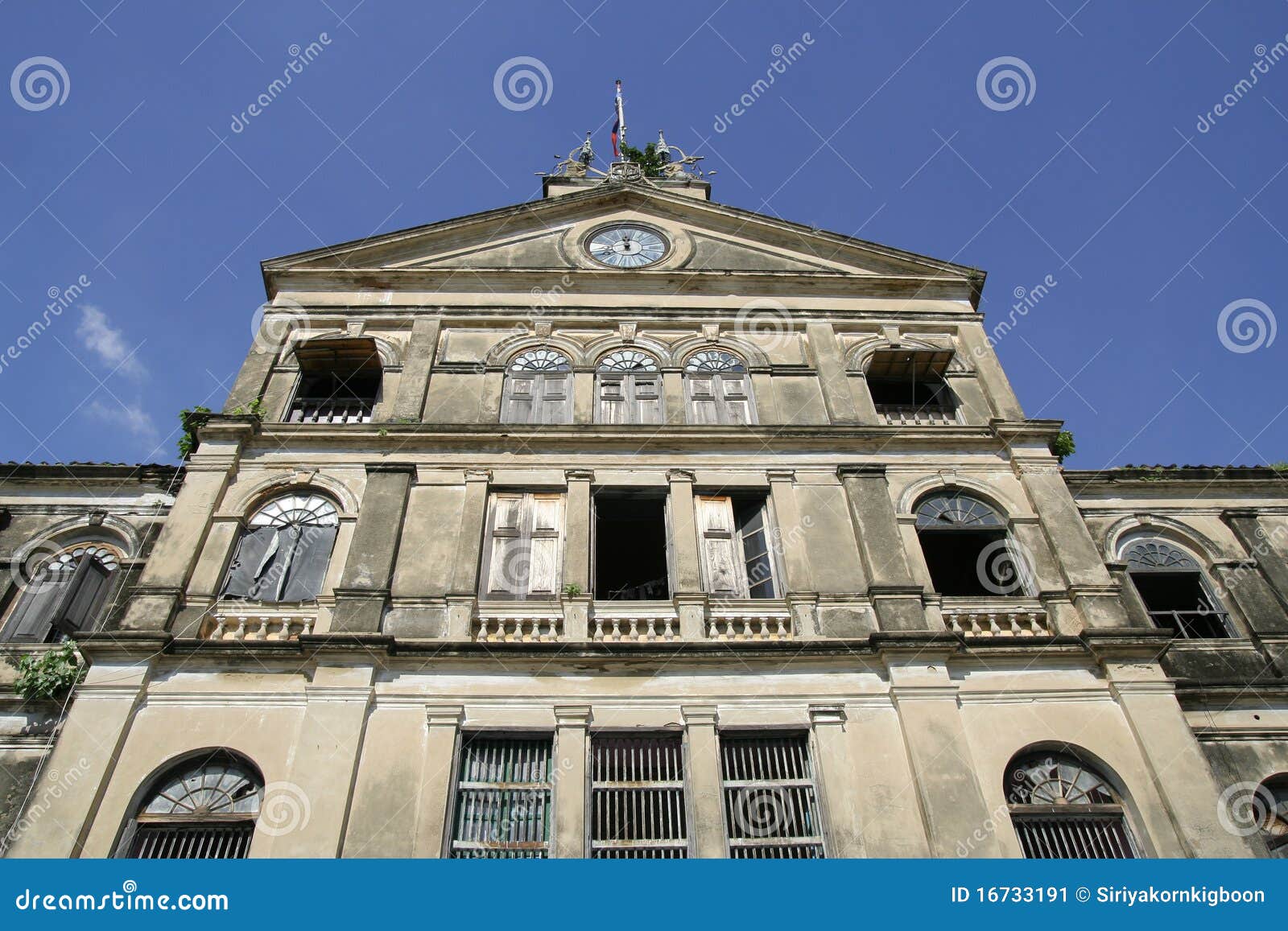 Old Buildings Door Window Clock Stock Image - Image of estate ...