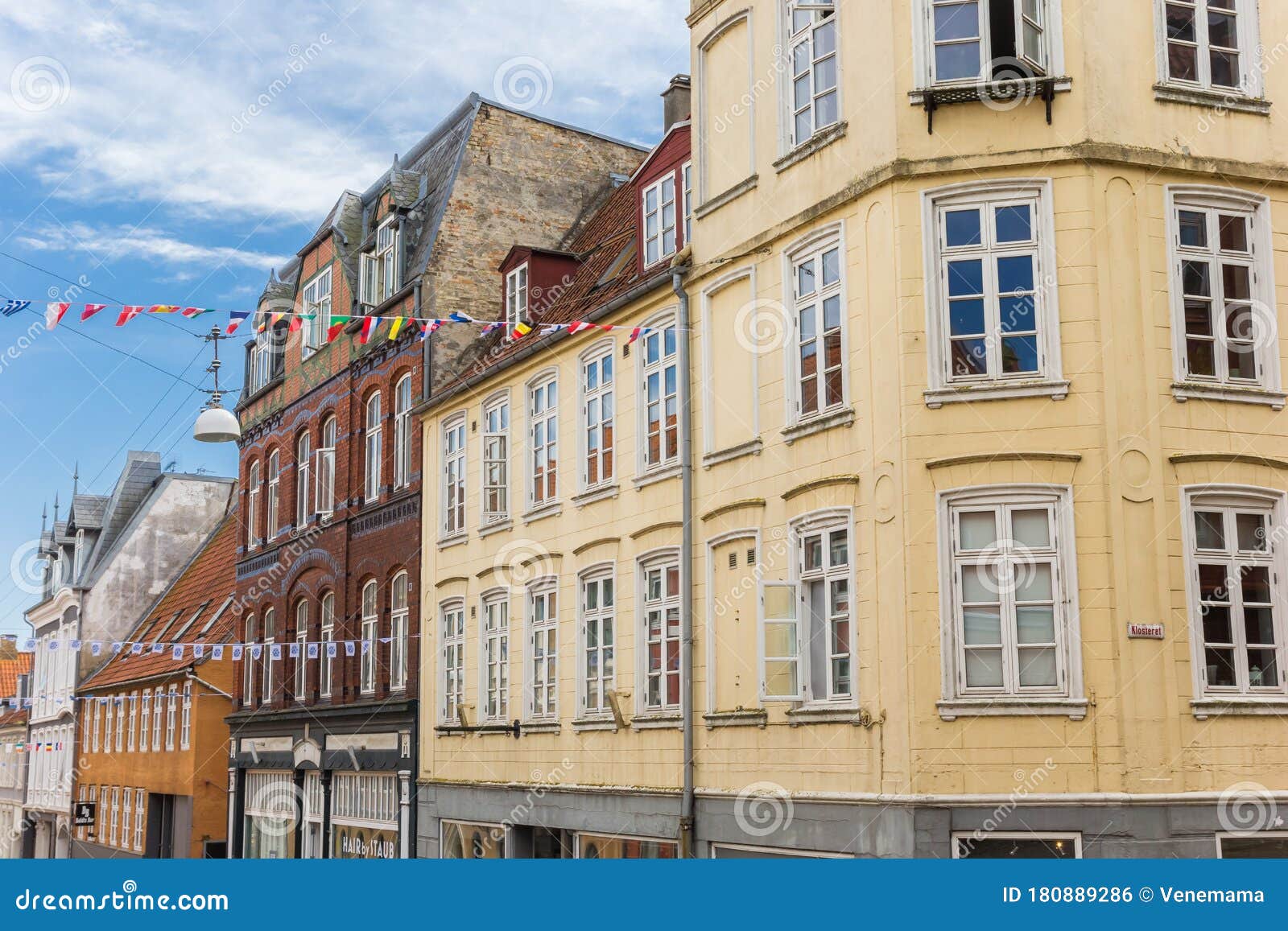 Old Buildings and Flags in the Historic Center of Haderslev Editorial ...
