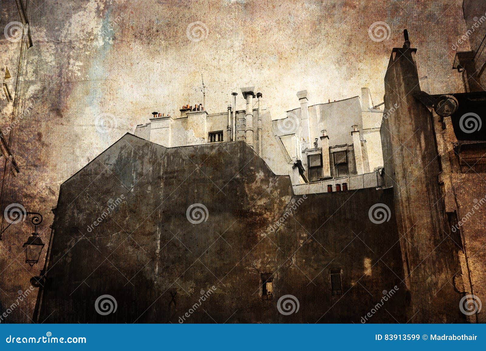Old Buildings in Paris with Grunge Texture Stock Image - Image of paris ...