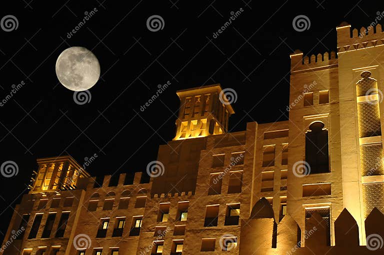 Old bulding with big moon stock photo. Image of dubai - 1462064