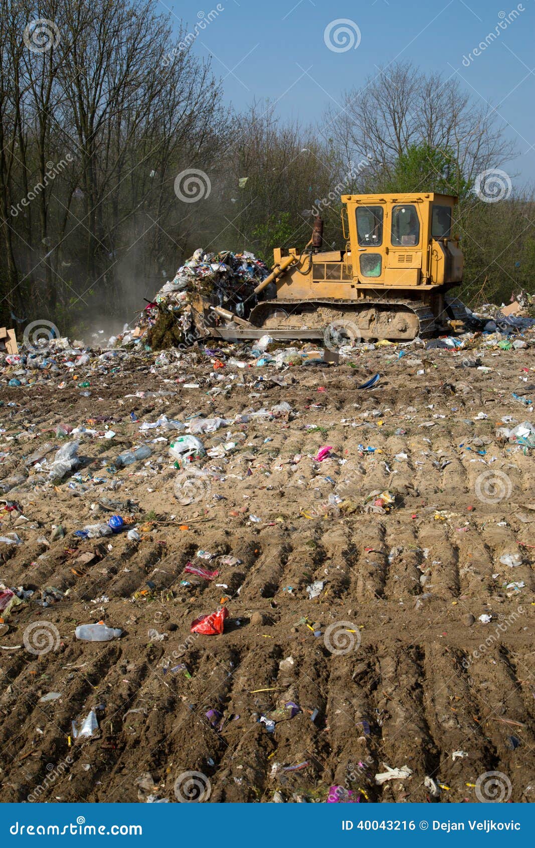 The Old Bulldozer Moving Garbage Stock Photo - Image of industrial ...