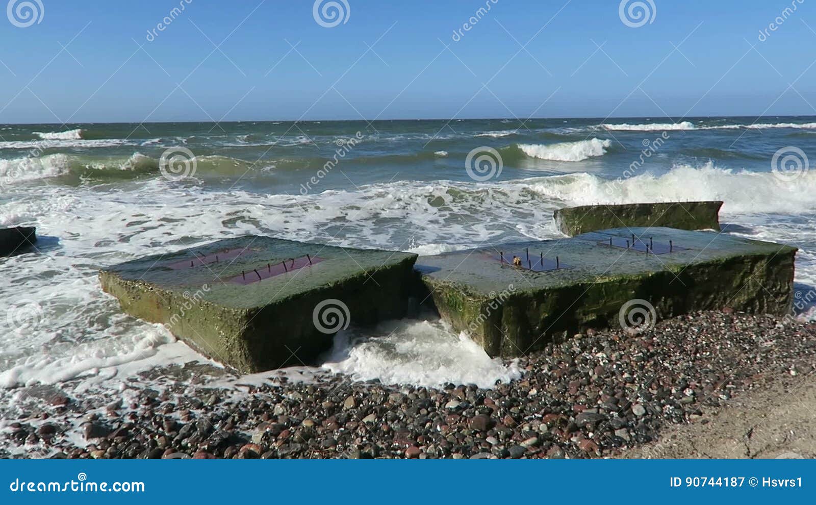 Old Bunker of Second World War in Waves. Beach of Baltic Sea Coast at ...