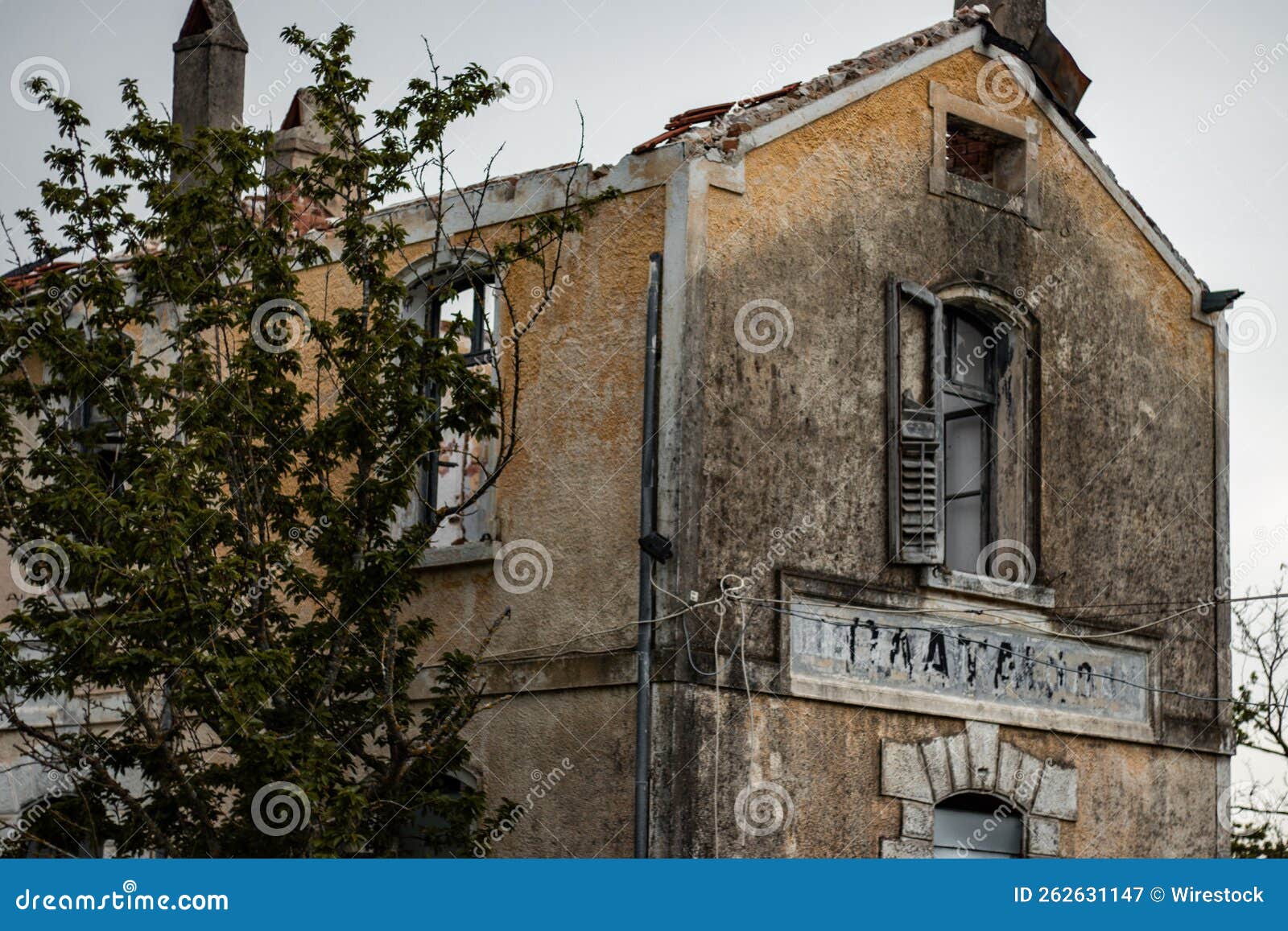 Old Burned Building at a Train Station Stock Image - Image of train ...
