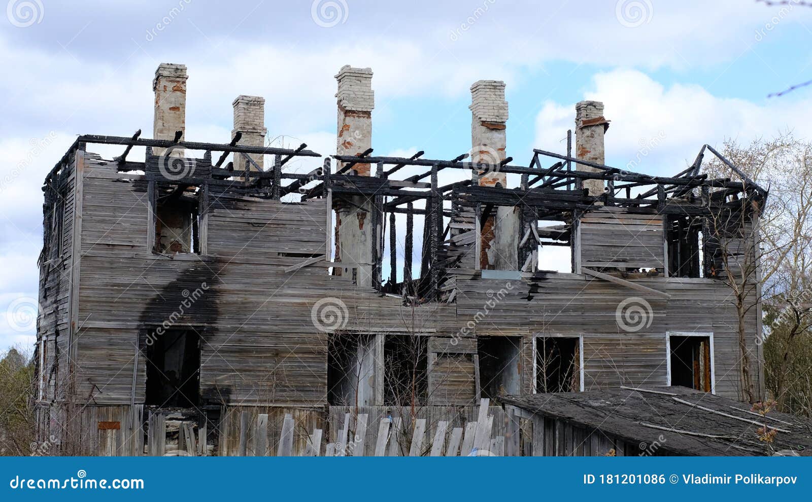 Old burned house in nature stock photo. Image of burned - 181201086