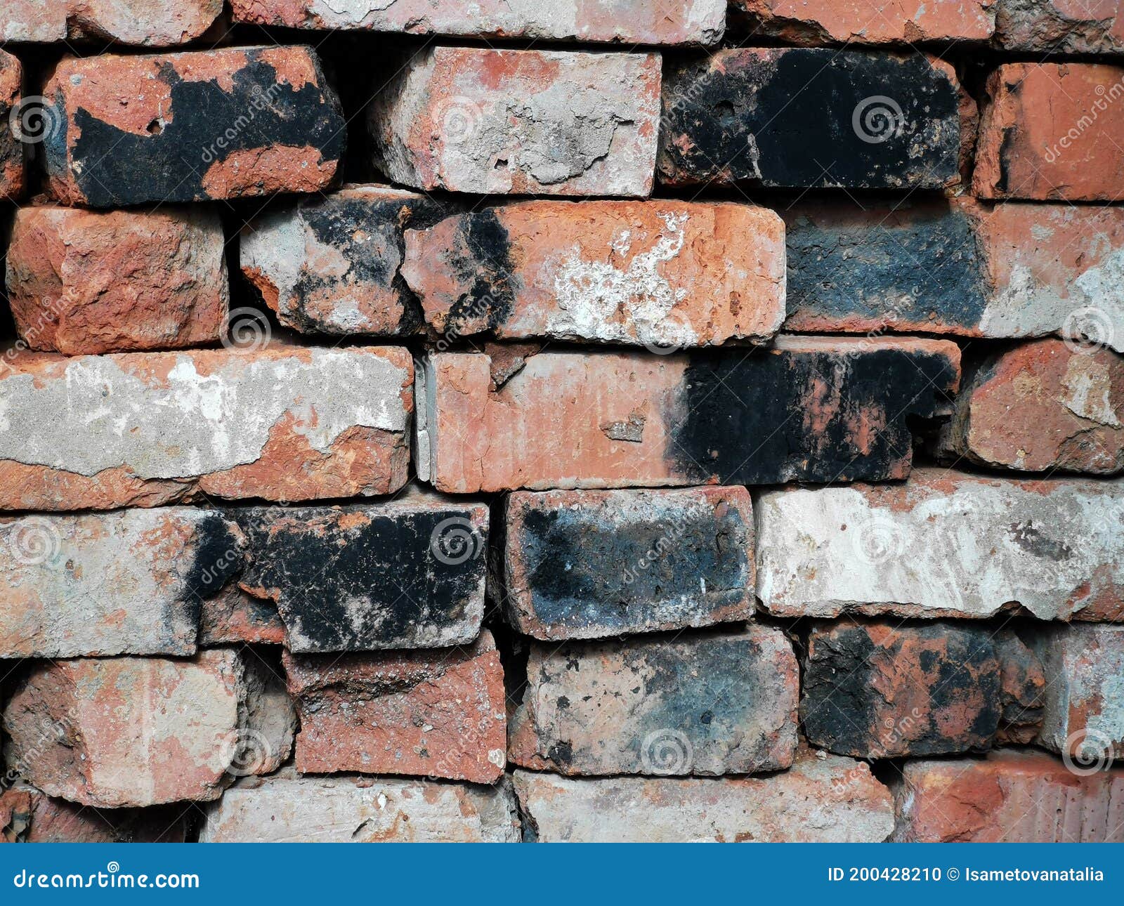 Old Burned Red Brick Wall Background Texture. Stock Photo - Image of ...