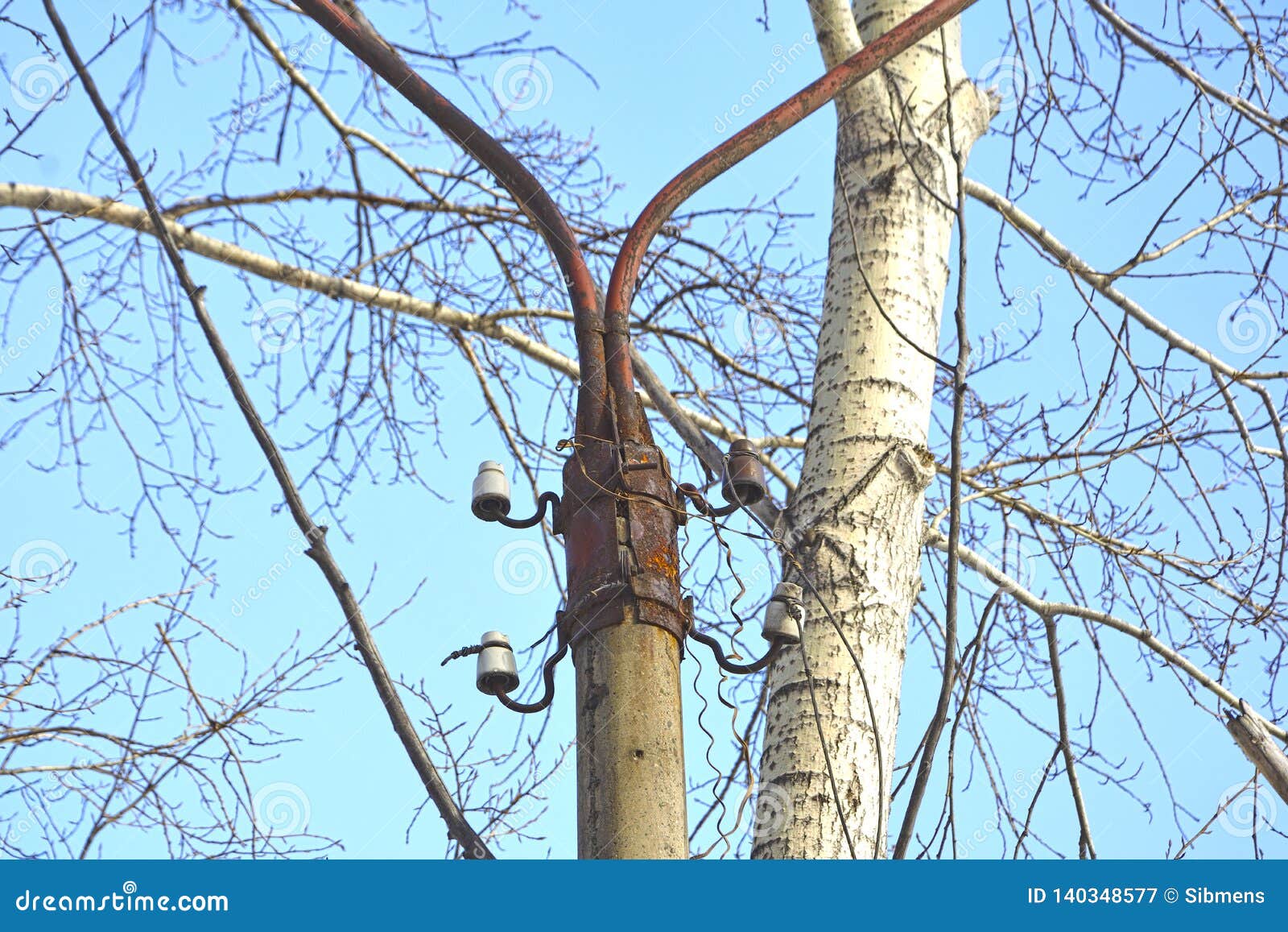 Old, Burnt Due To Lightning, High-voltage Power Line Pylon Stock Image ...