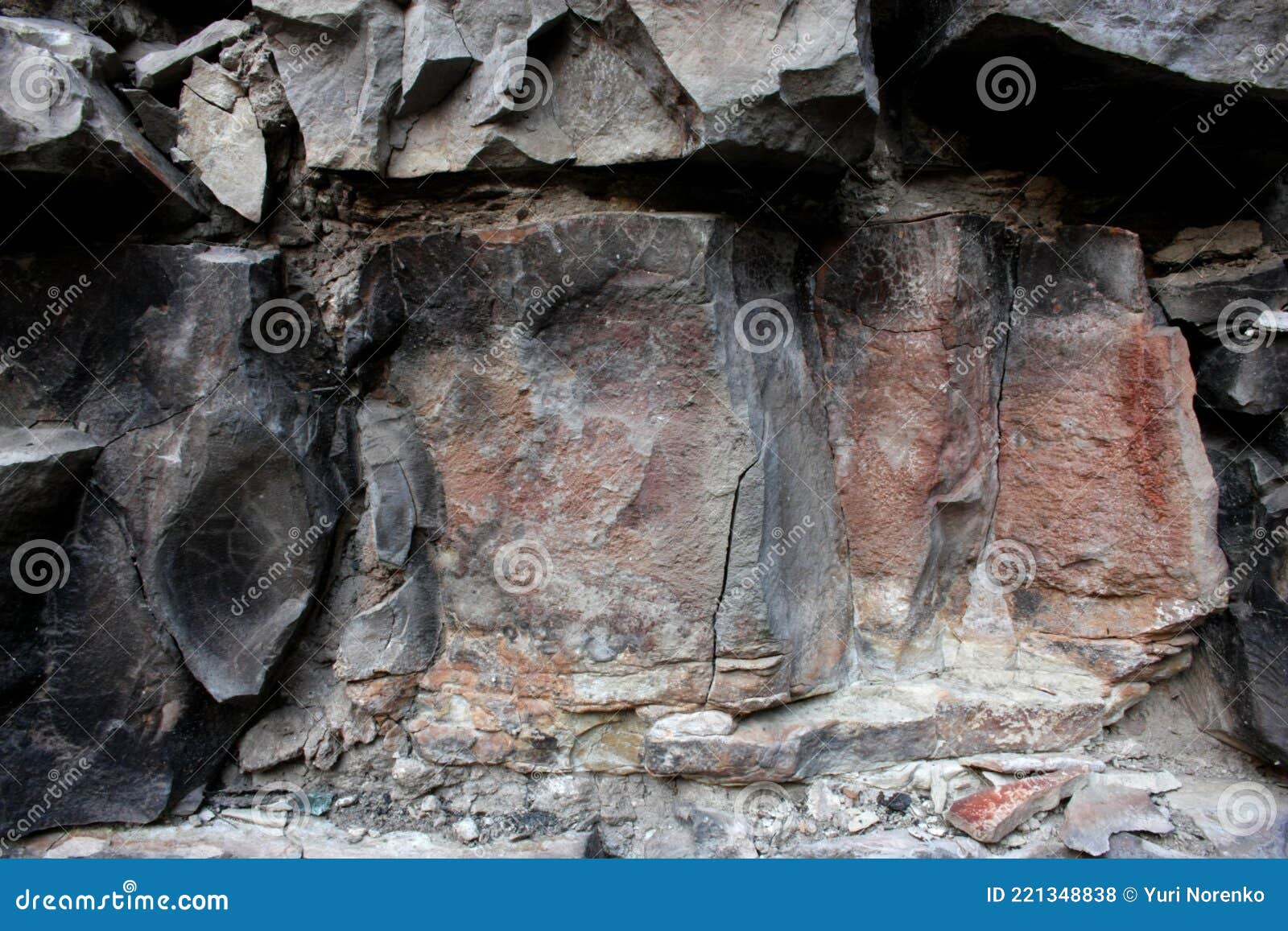 An Old Burnt-out Wall Made of Limestone Blocks Stock Photo - Image of ...