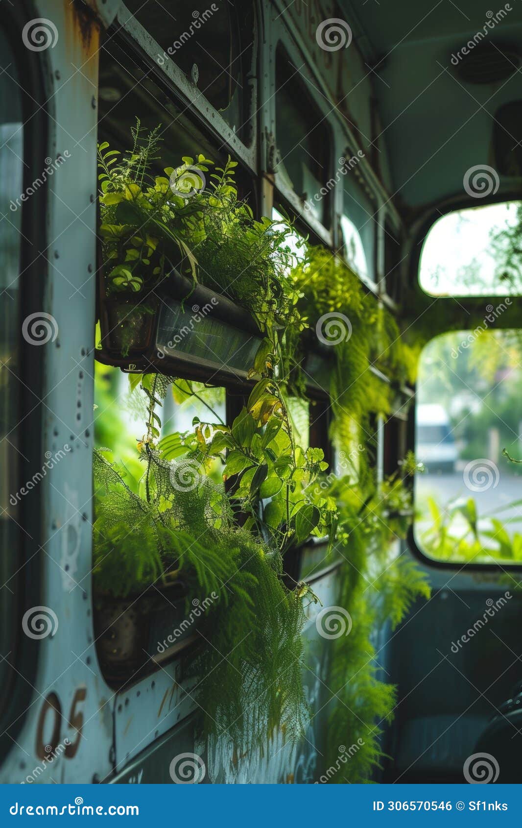 Old Bus Repurposed As a Greenhouse with an Array of Potted Plants ...