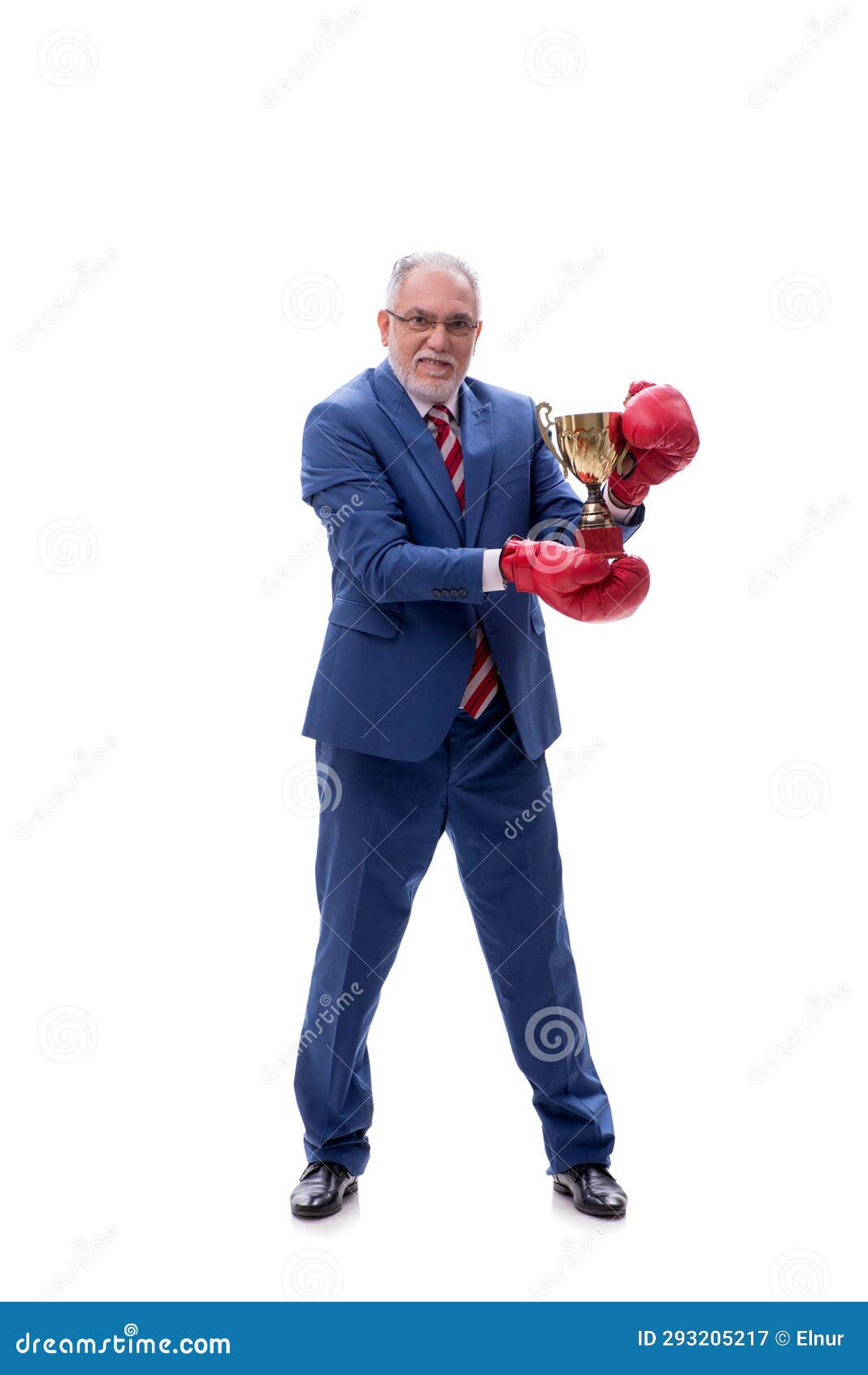 Old Businessman Boxing Isolated on White Stock Image - Image of winning ...