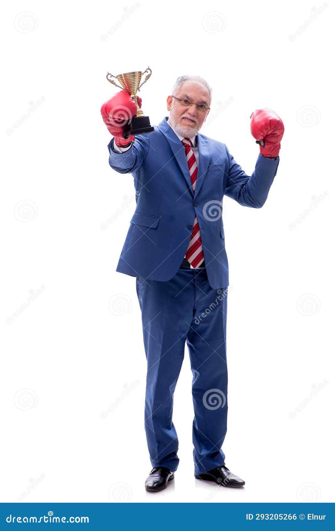 Old Businessman Boxing Isolated on White Stock Photo - Image of ...