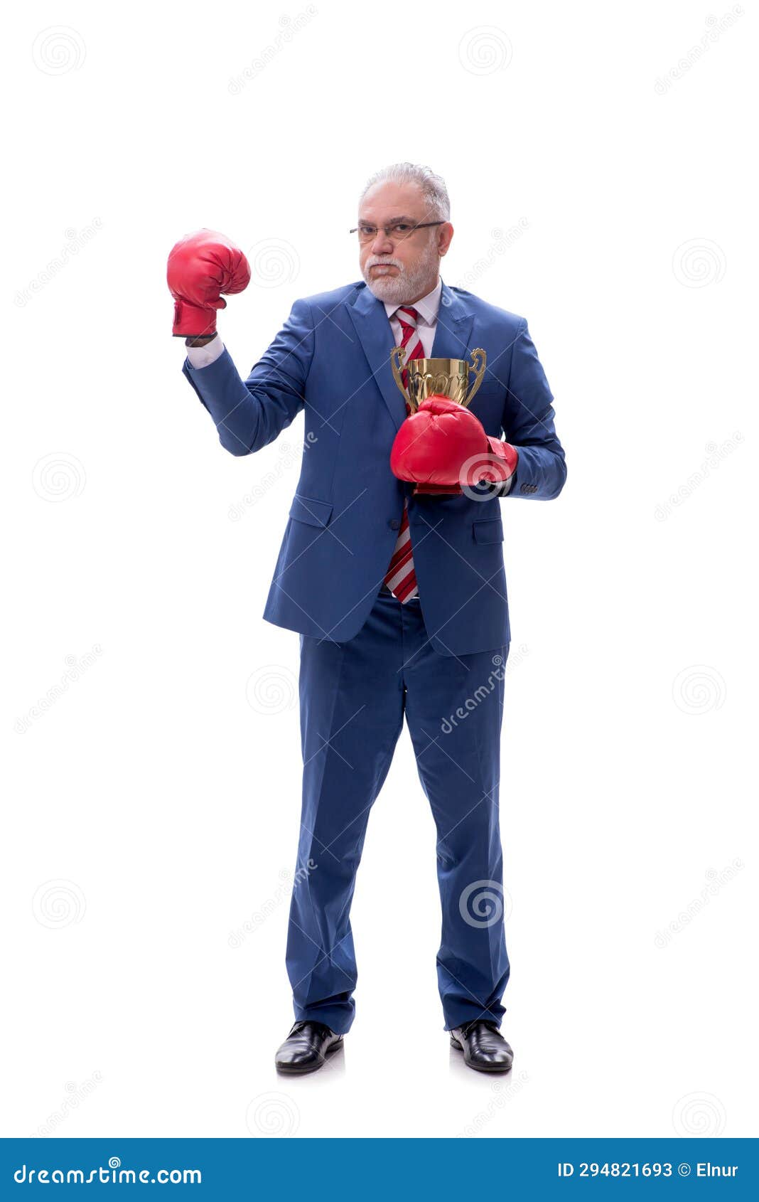 Old Businessman Boxing Isolated on White Stock Image - Image of ...
