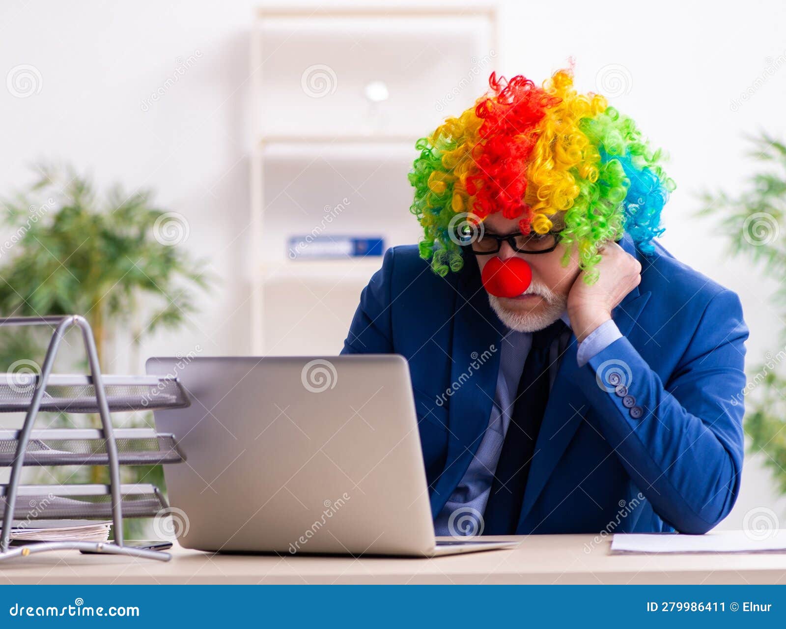Old Businessman Clown Working in the Office Stock Image - Image of ...