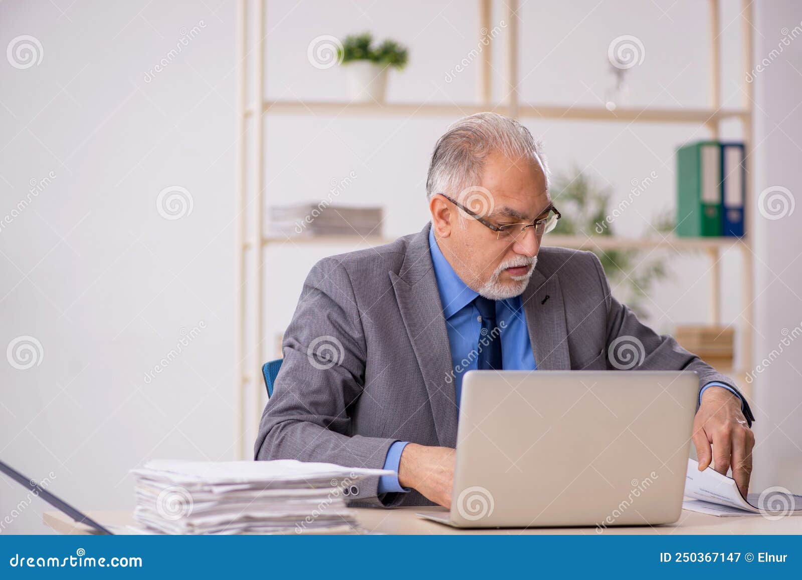 Old Male Employee Working At Workplace Stock Image Image Of