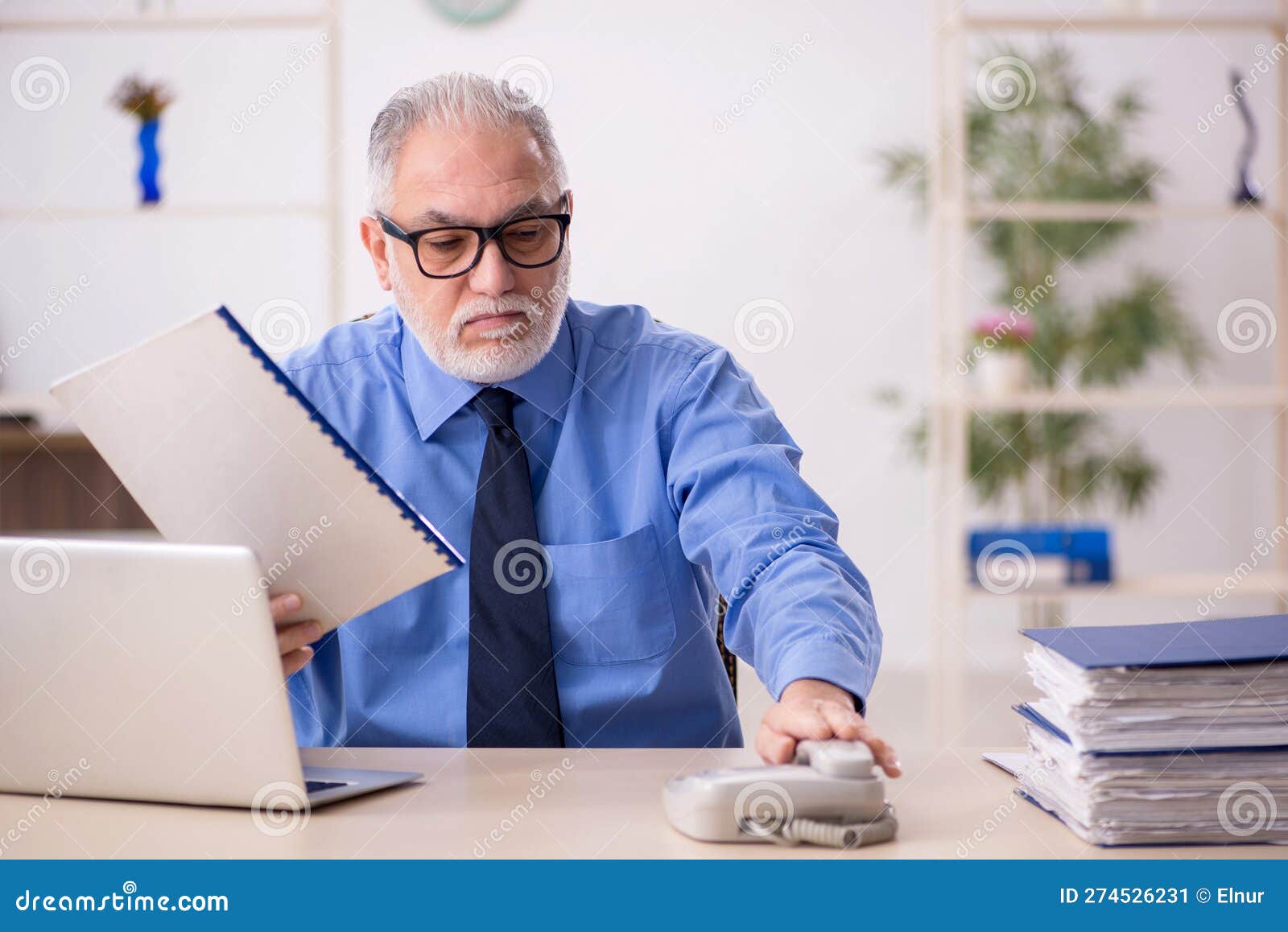 Old Male Employee Working in the Office Stock Image - Image of calling ...