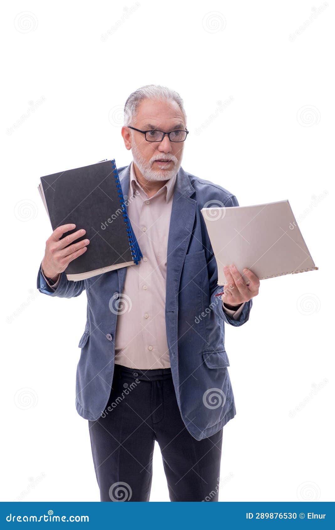 Old Businessman Isolated on White Stock Photo - Image of documents ...