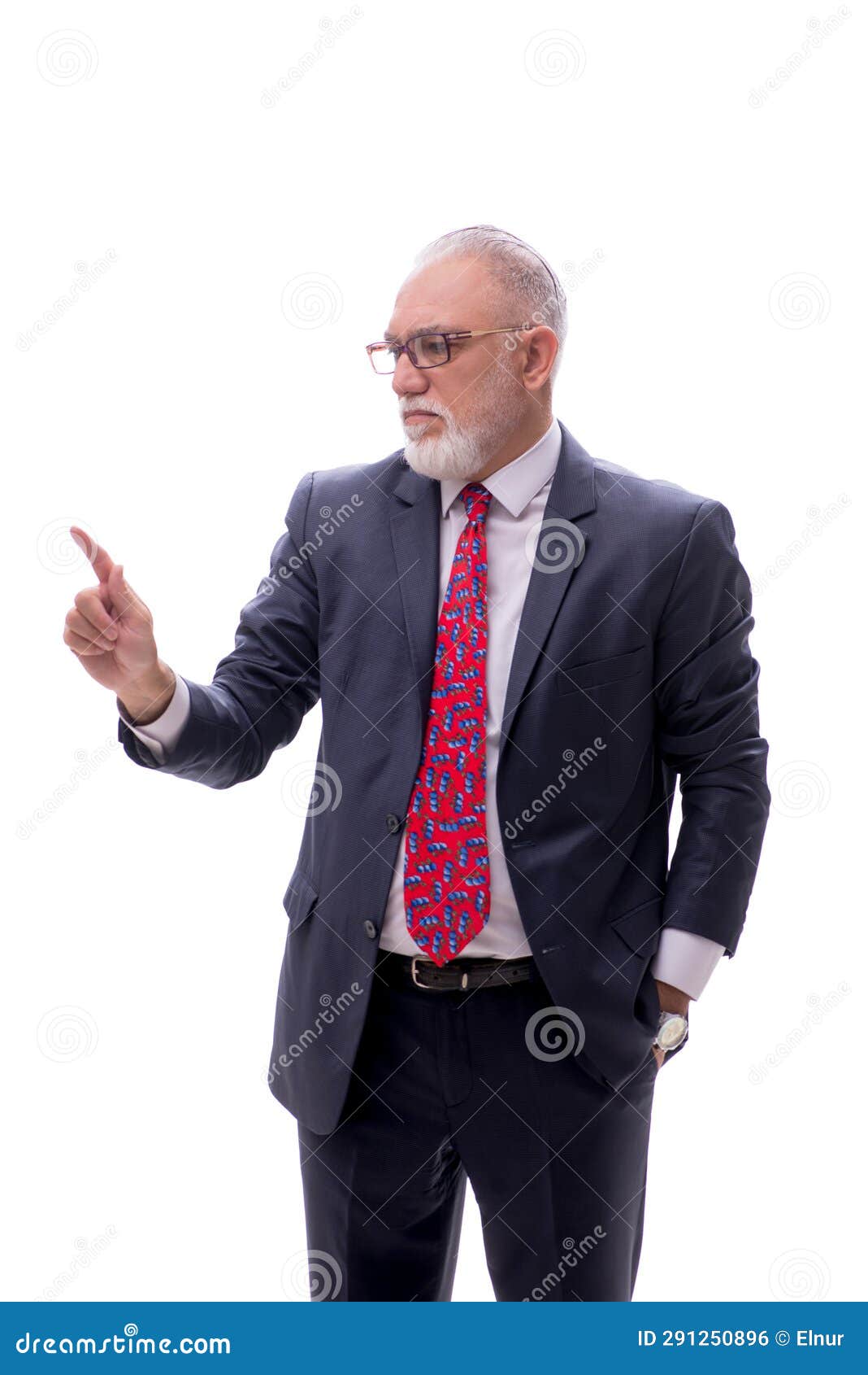 Old Businessman Pressing Virtual Button Isolated on White Stock Photo ...