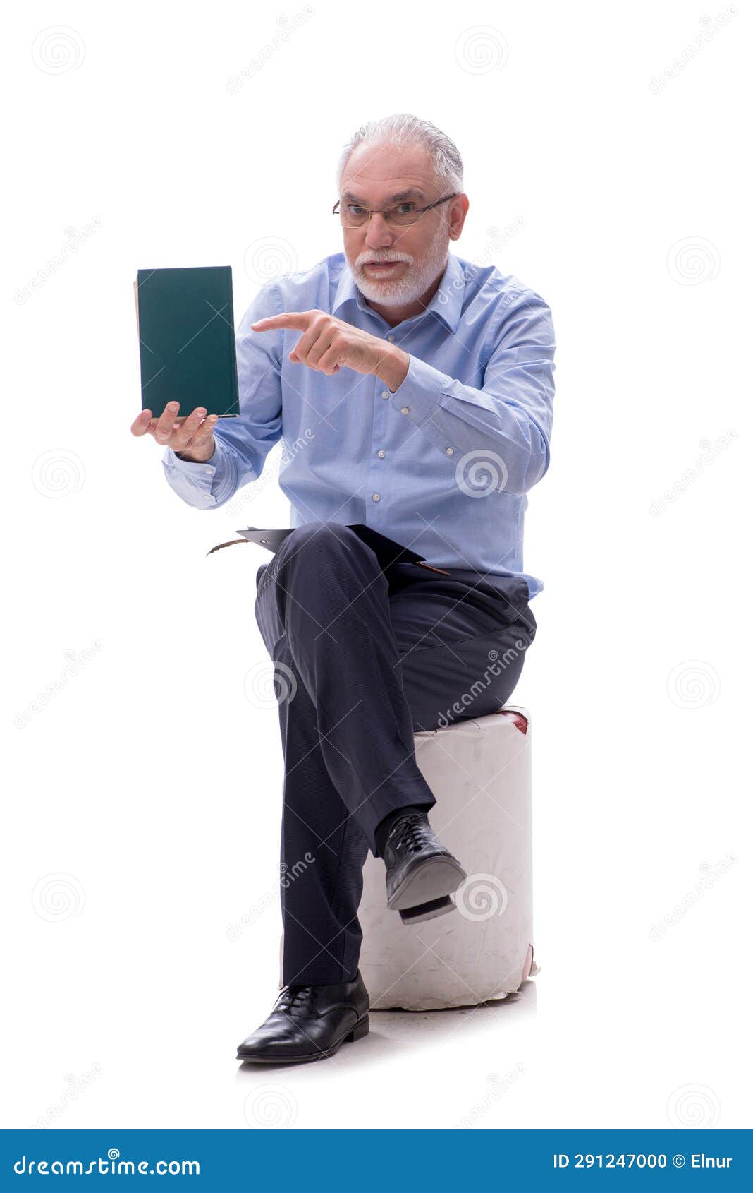 Old Businessman Reading Book Isolated on White Stock Photo - Image of ...
