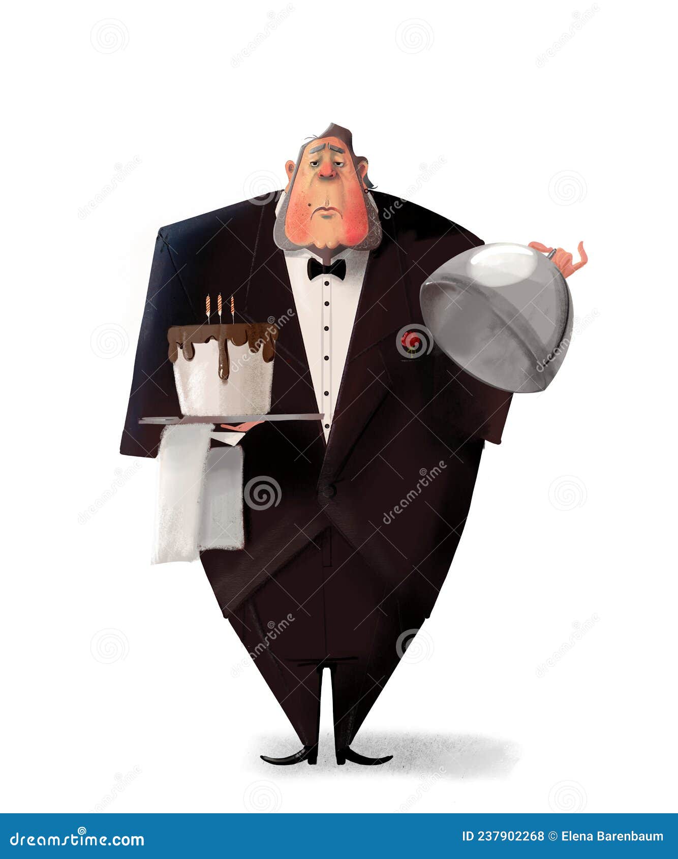 Old Butler Character with Tray and Cake Stock Illustration ...