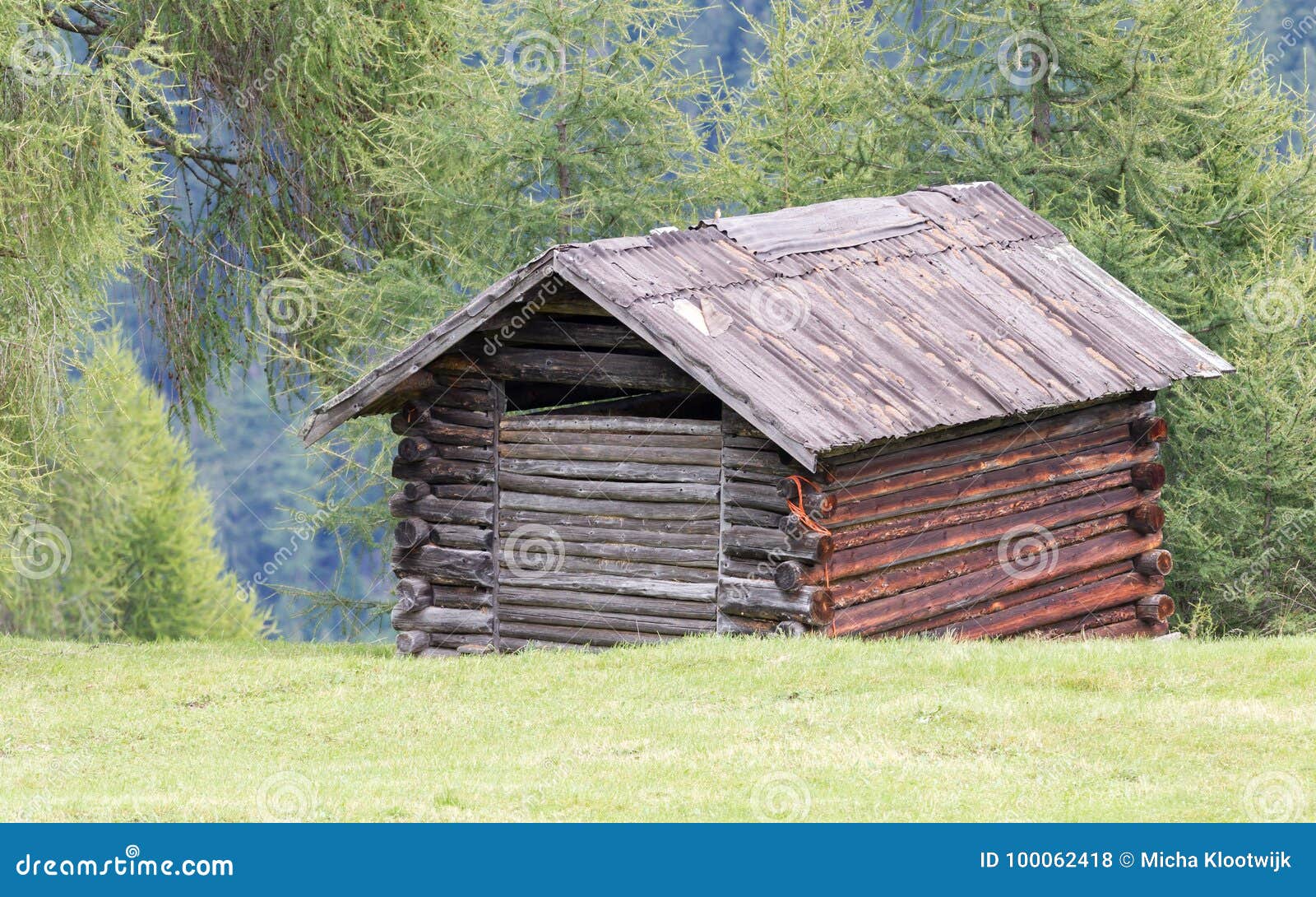 Old cabin in the Alps stock photo. Image of green, cabin - 100062418