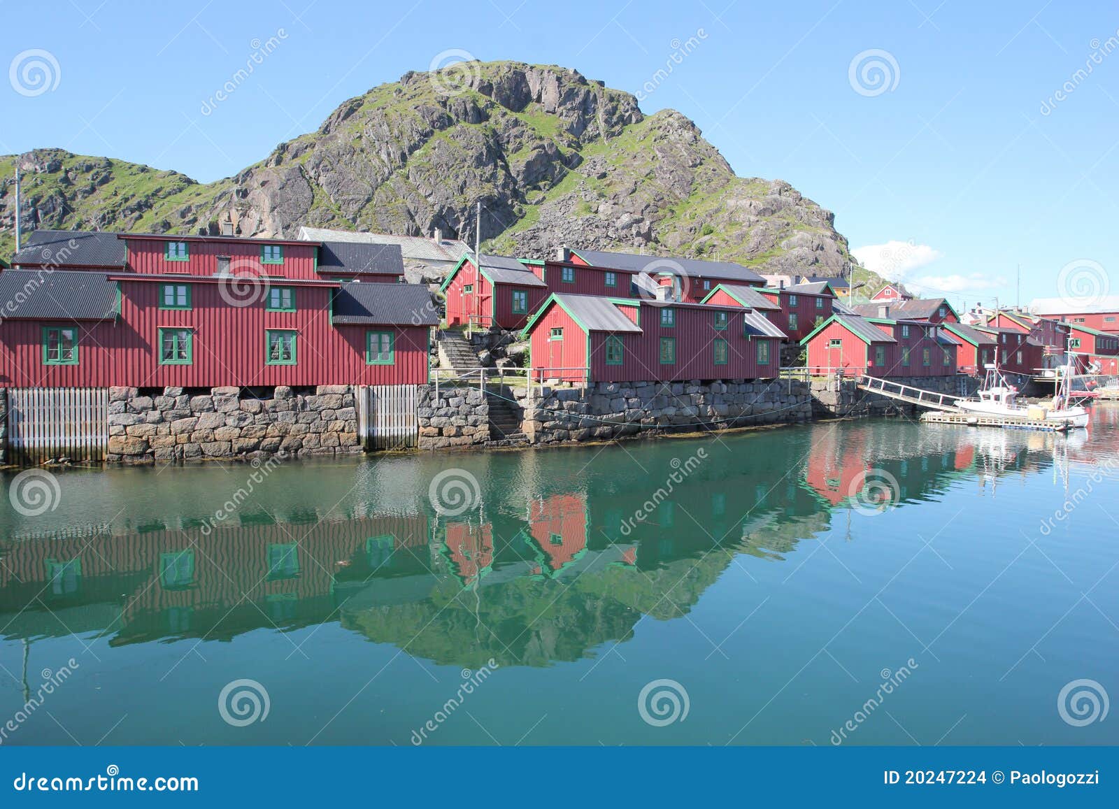 Old Cabins of Stamsund and Boat Stock Photo - Image of islands, cloud ...