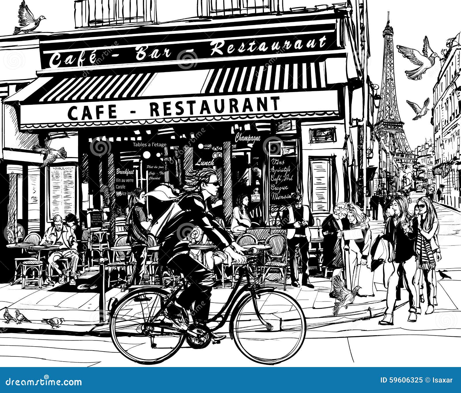 Old cafe in Paris stock vector. Illustration of cafe - 59606325