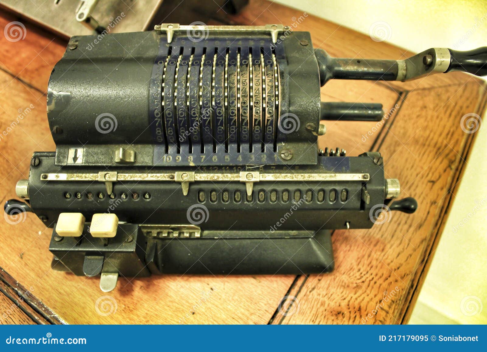 Old Calculating Machine on Wooden Table Stock Image - Image of ...