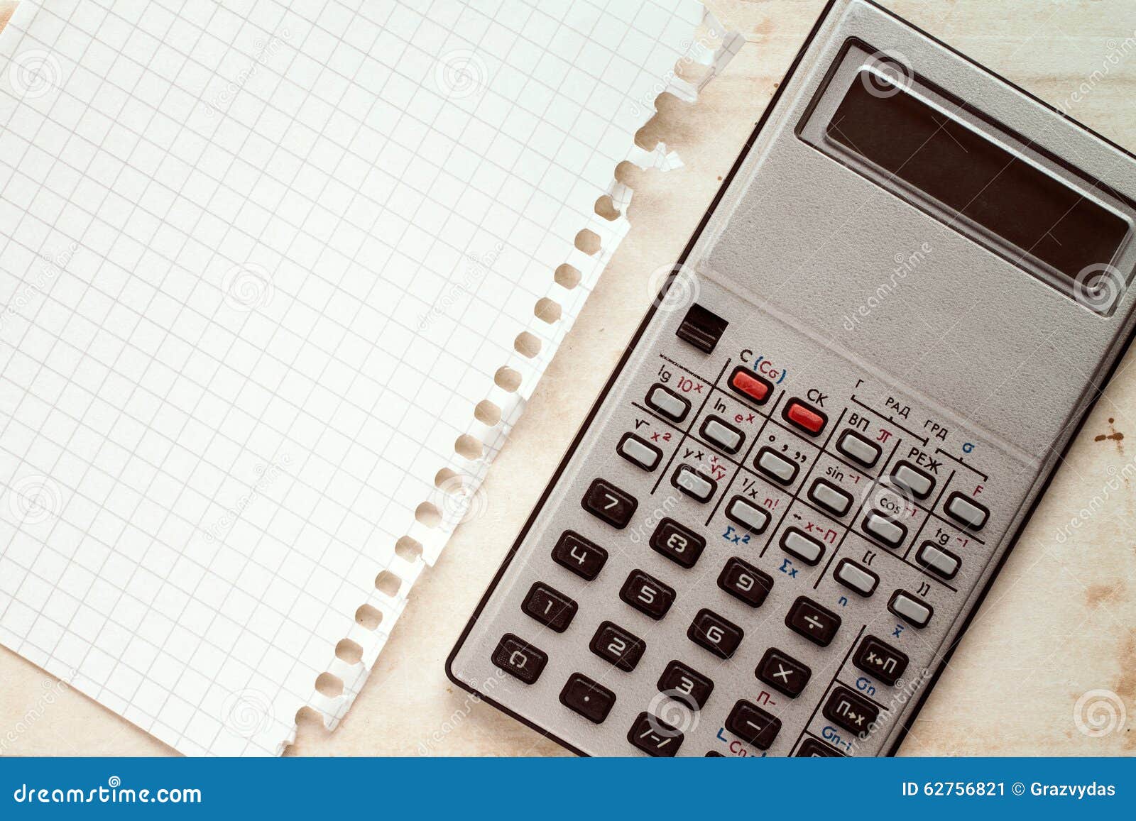 Old Calculator and Blank Square Paper Stock Image - Image of computing ...