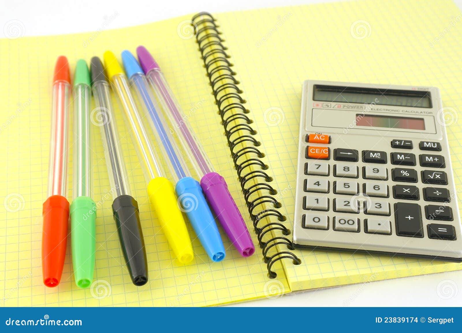 Old Calculator and Color Pens Stock Photo - Image of feather, office ...