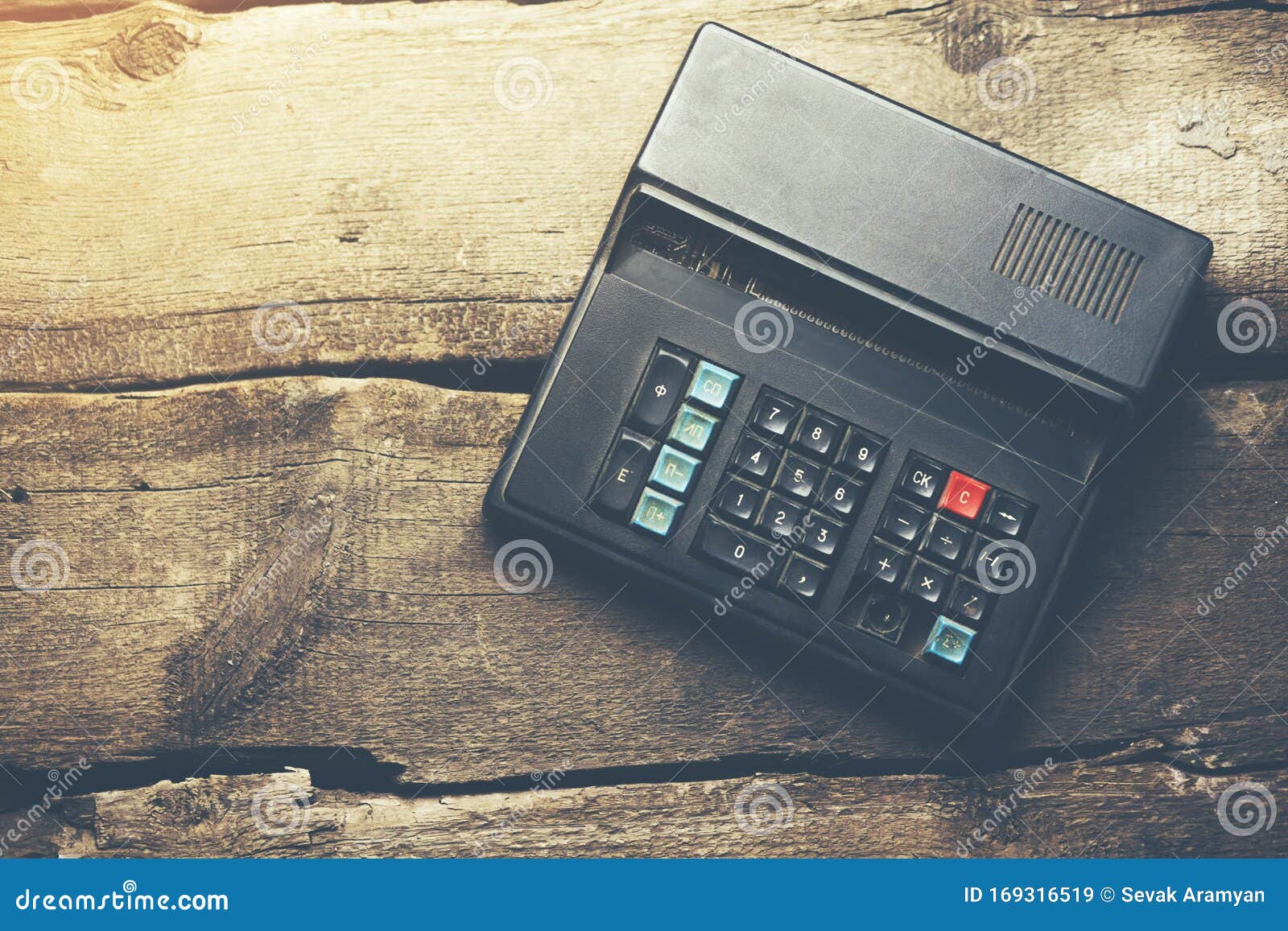 Old calculator on table stock image. Image of blank - 169316519