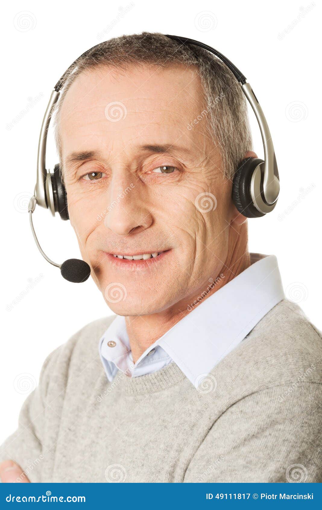 Old Call Center Man Wearing Headset Stock Image - Image of headphones ...