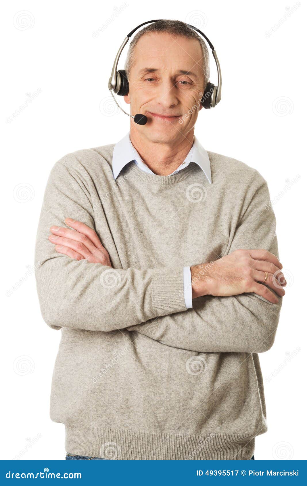Old Call Center Man Wearing Headset Stock Image - Image of center ...